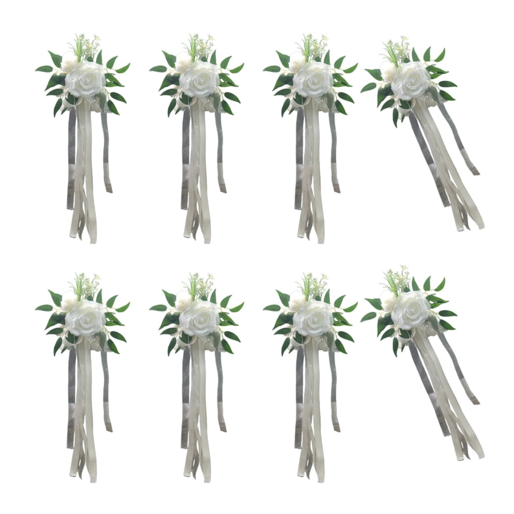 6 Pieces Wedding Chair Back Adornment with Flowers and Ribbons Pews ...