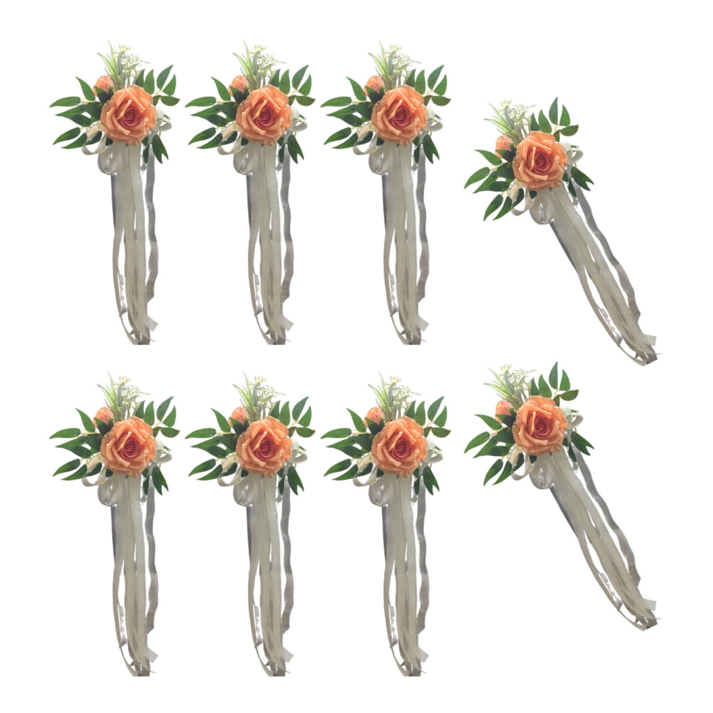 6 Pieces Wedding Chair Back Adornment with Flowers and Ribbons Pews ...