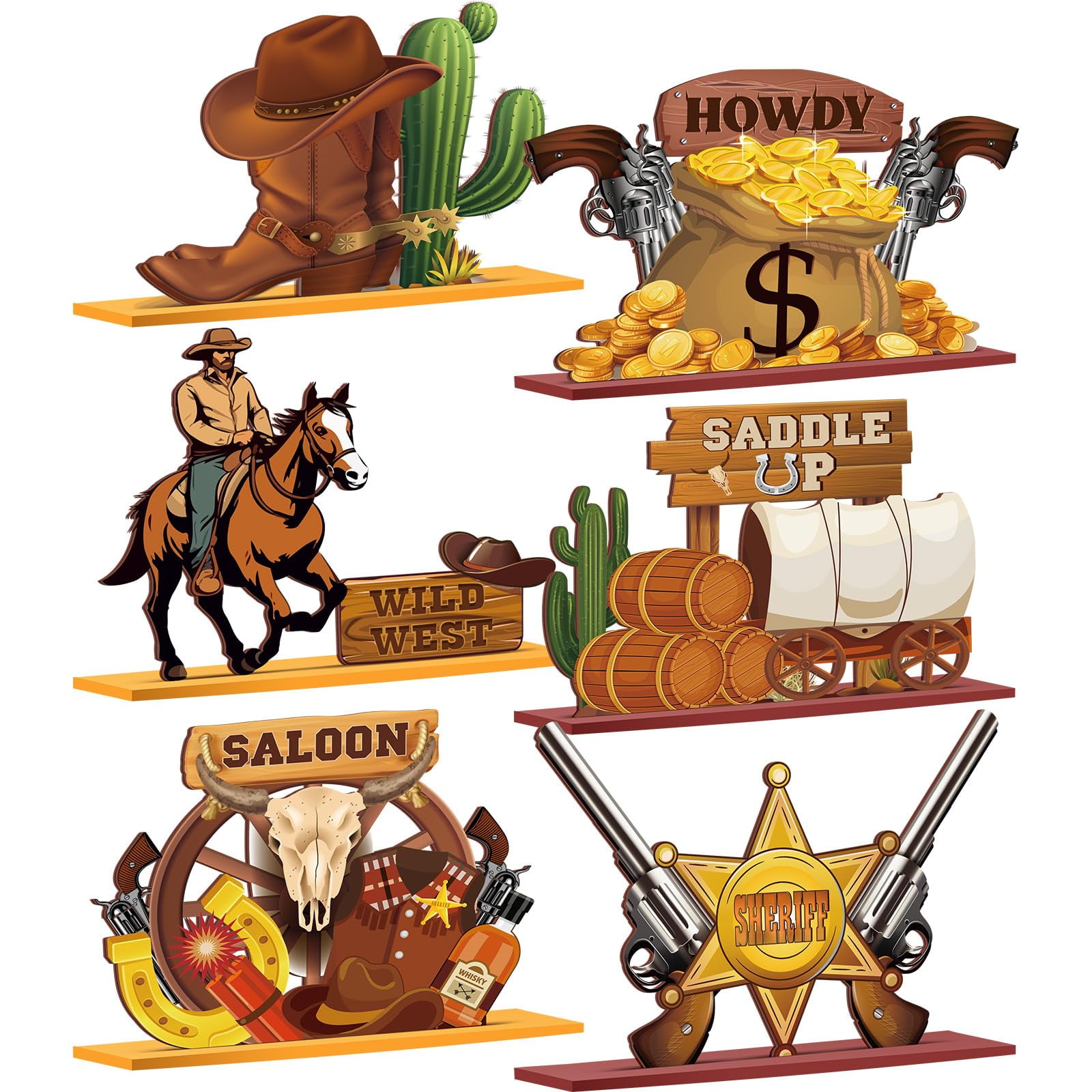 6 Pieces Western Cowboy Centerpieces Decorations West Wooden Tables ...