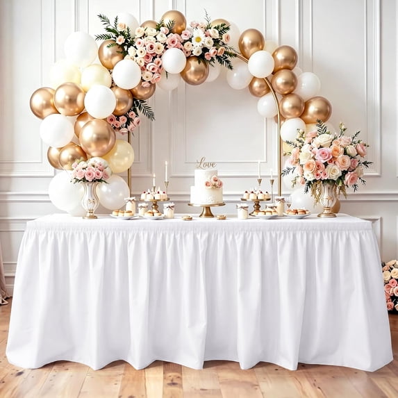 6 Pieces White Plastic Table Skirts 14 Feet x 29 Inch for Rectangle ...