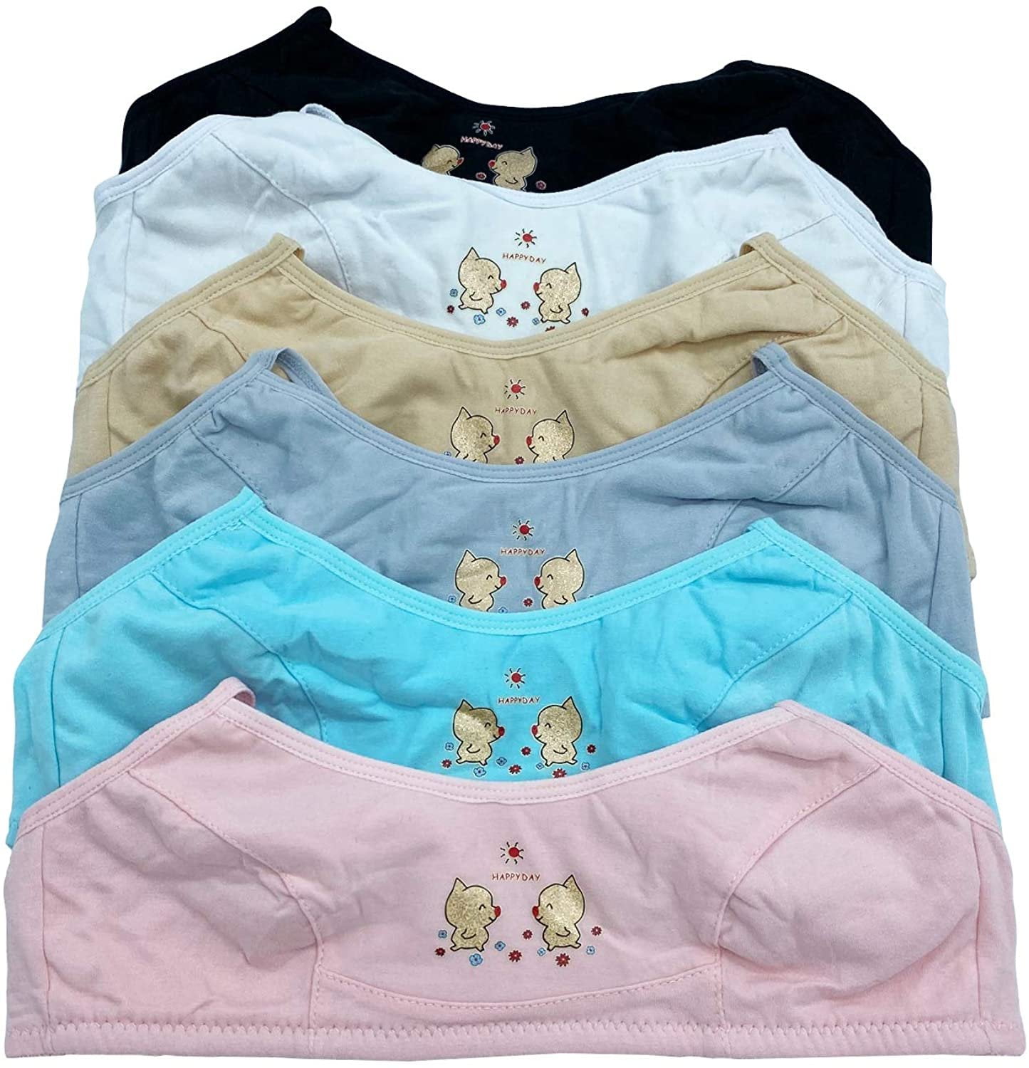 6 Pieces Wire Free No Padding Teenager Girl Cotton Junior Training Bra ...