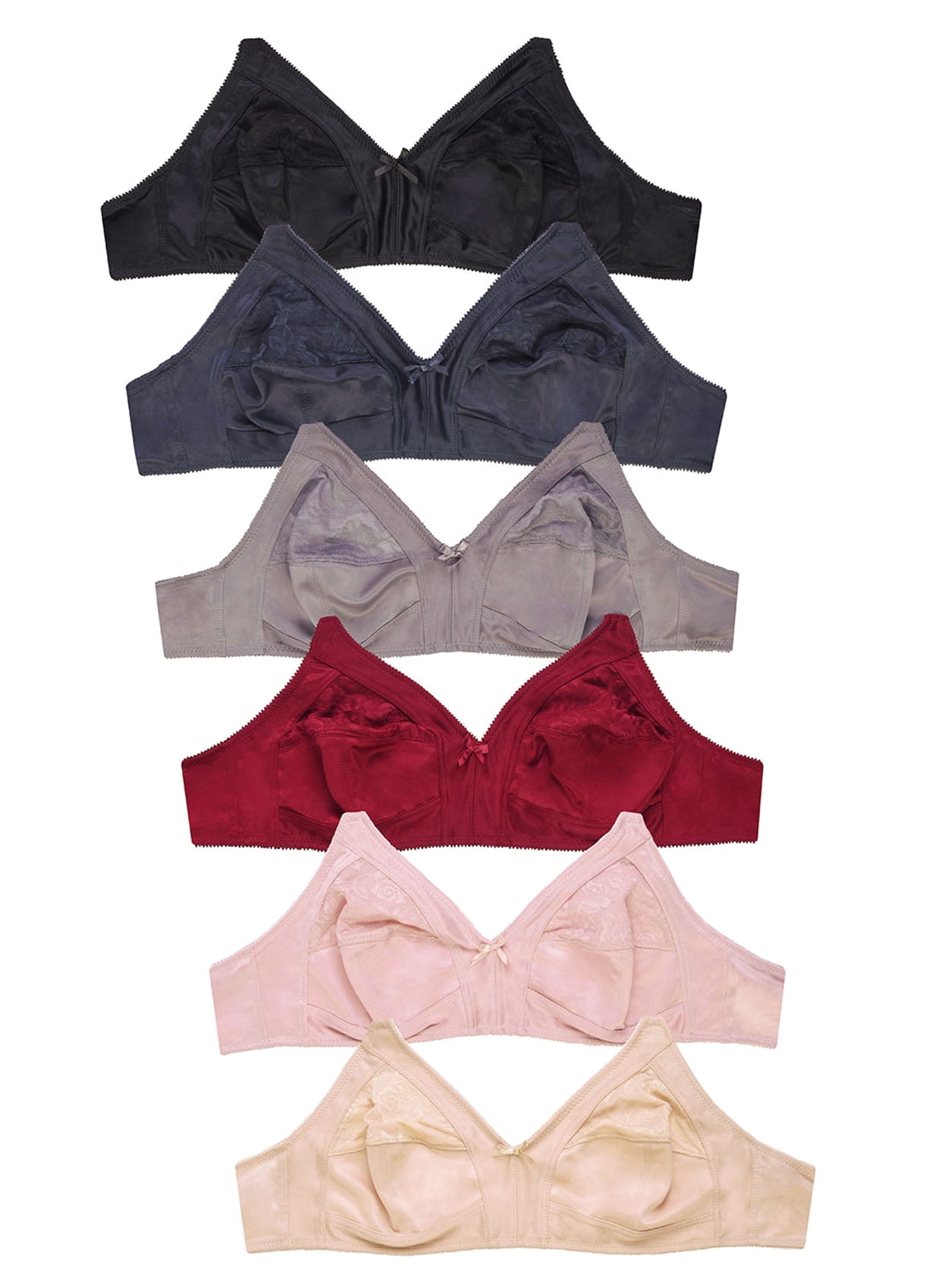6 Pieces Wireless Lace Full Cup 3-Hooks No Padding Wire Free Bra (38D ...