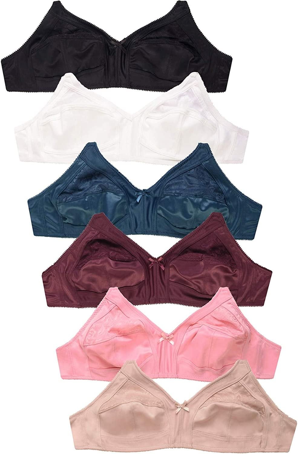 6 Pieces Wireless Lace Full Cup 3-Hooks No Padding Wire Free Bra (40B ...
