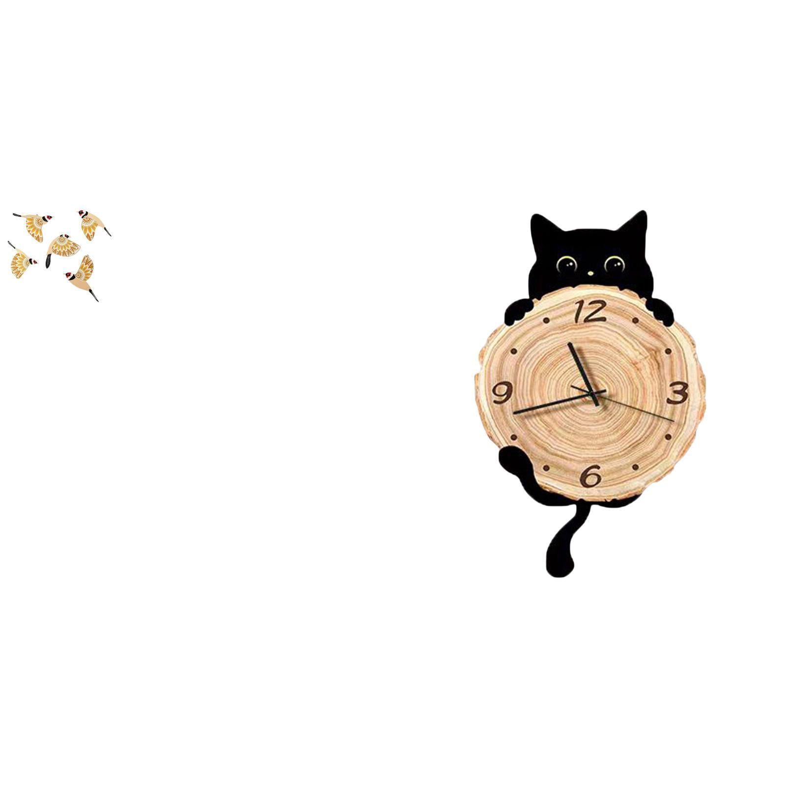 6 Pieces Wooden Bird Wall Art Wall Clock Cat Decor Smooth Wood Easy ...