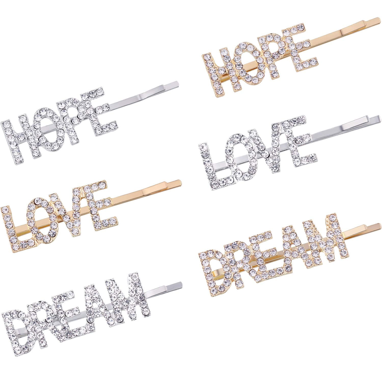 6 Pieces Word Letter Hair Clips Rhinestones Hair Barrettes Crystal ...