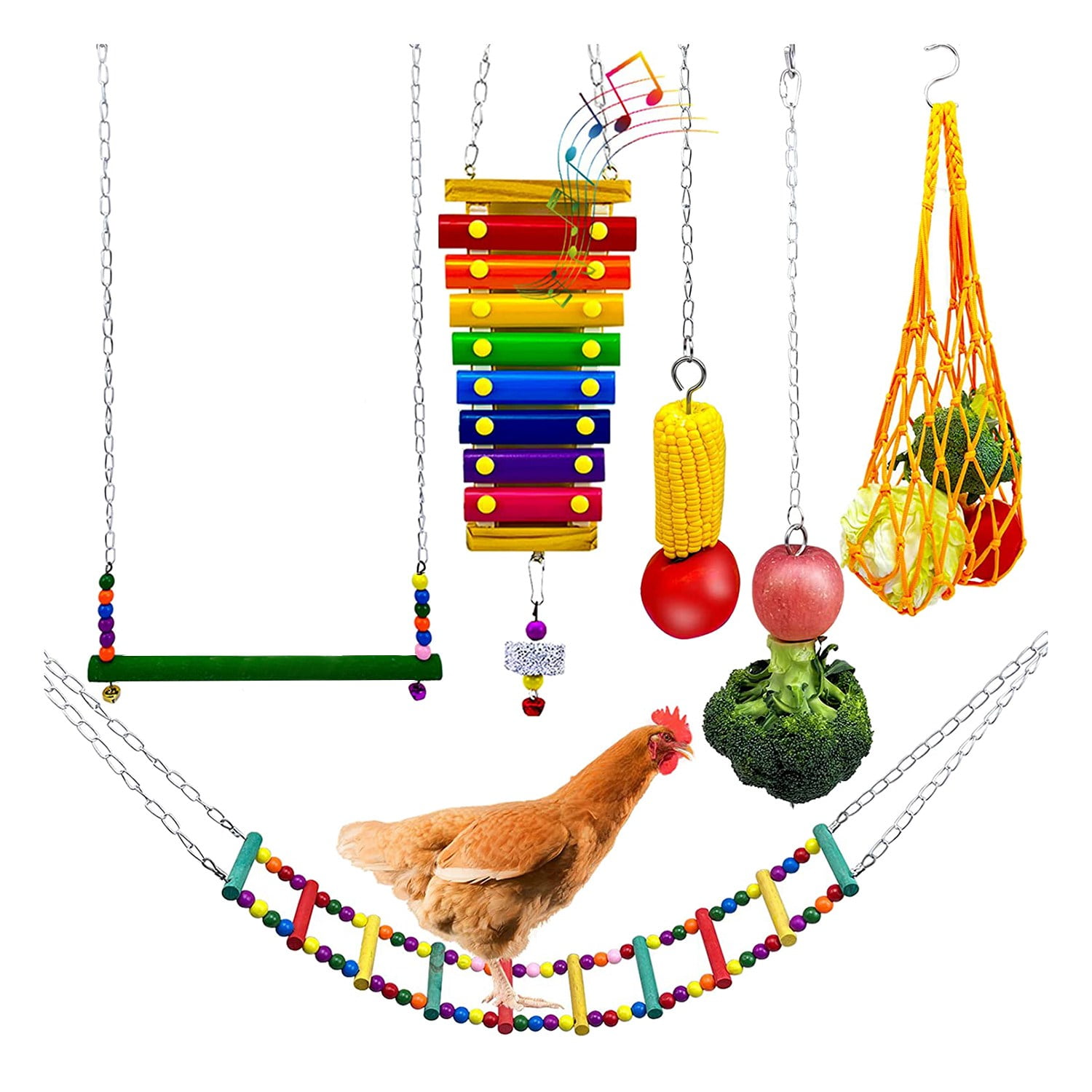 , 6 Pieces for Coop, Chicken Swing and Xylophone Toy, Parrot Chicken ...