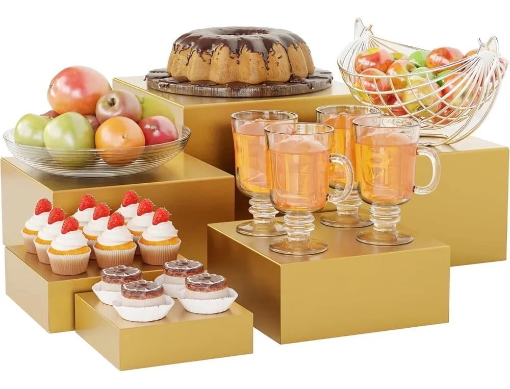 6 Pieces of Golden Metal Cube Buffet Riser, Buffet Table Food Display ...