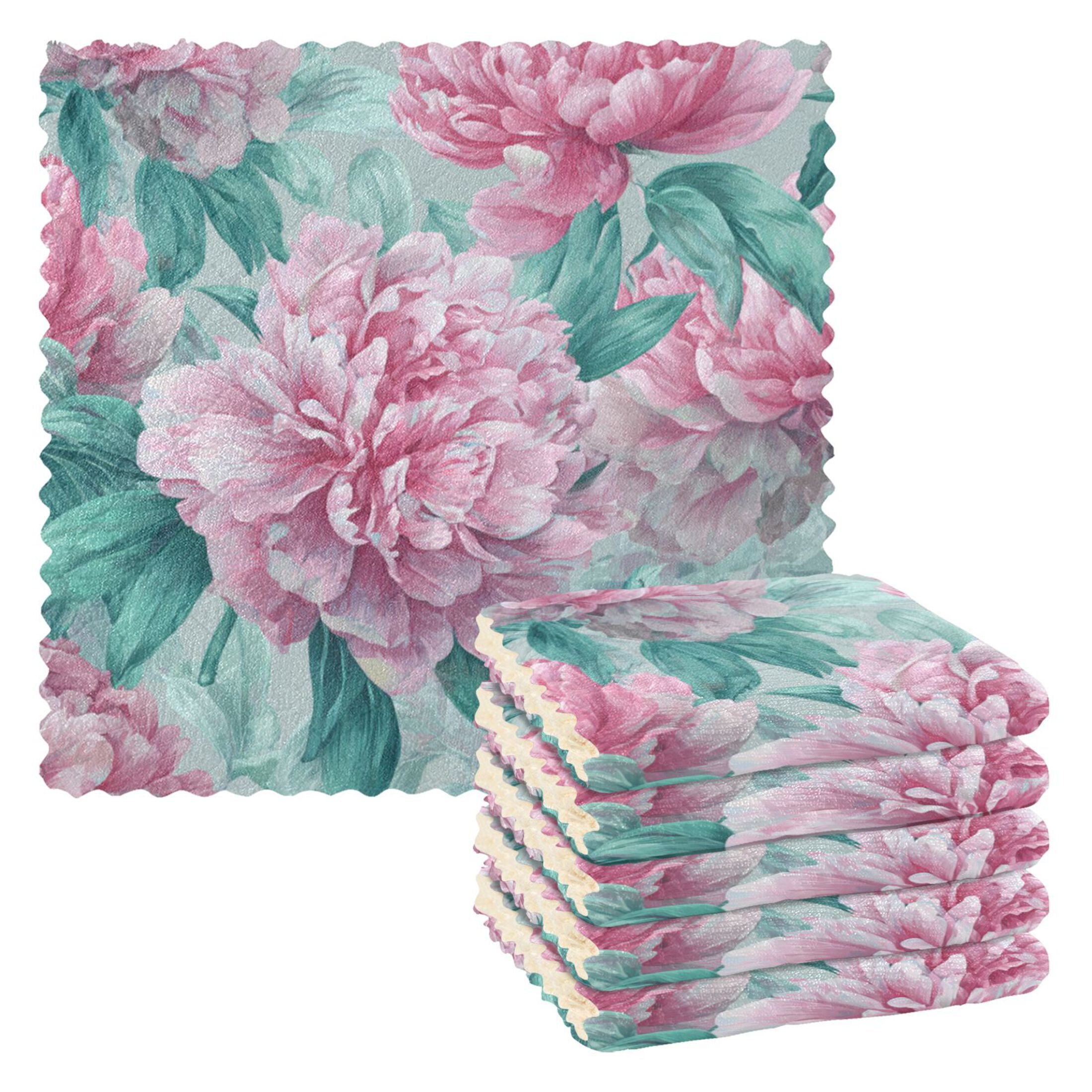 6 Pieces of Kitchen Towels Ultra Soft Absorbent Quick Drying Dish Cloths 11×11inch Soft Pink ...