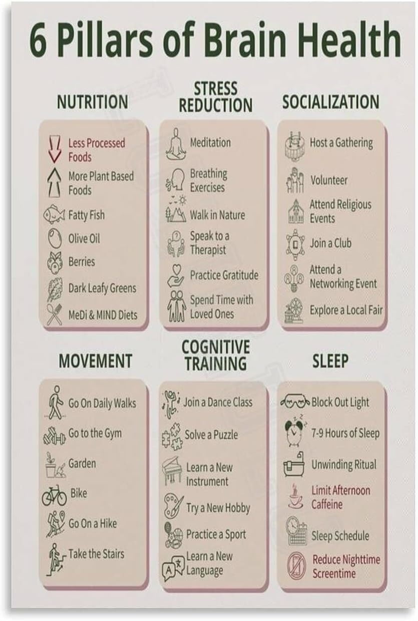 6 Pillars of Brain Health Poster Canvas Painting Posters And Prints ...