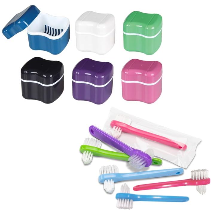 6/Pk Euro Denture Care Bath Box Case with 6/Pk Mini Denture Brushes ...