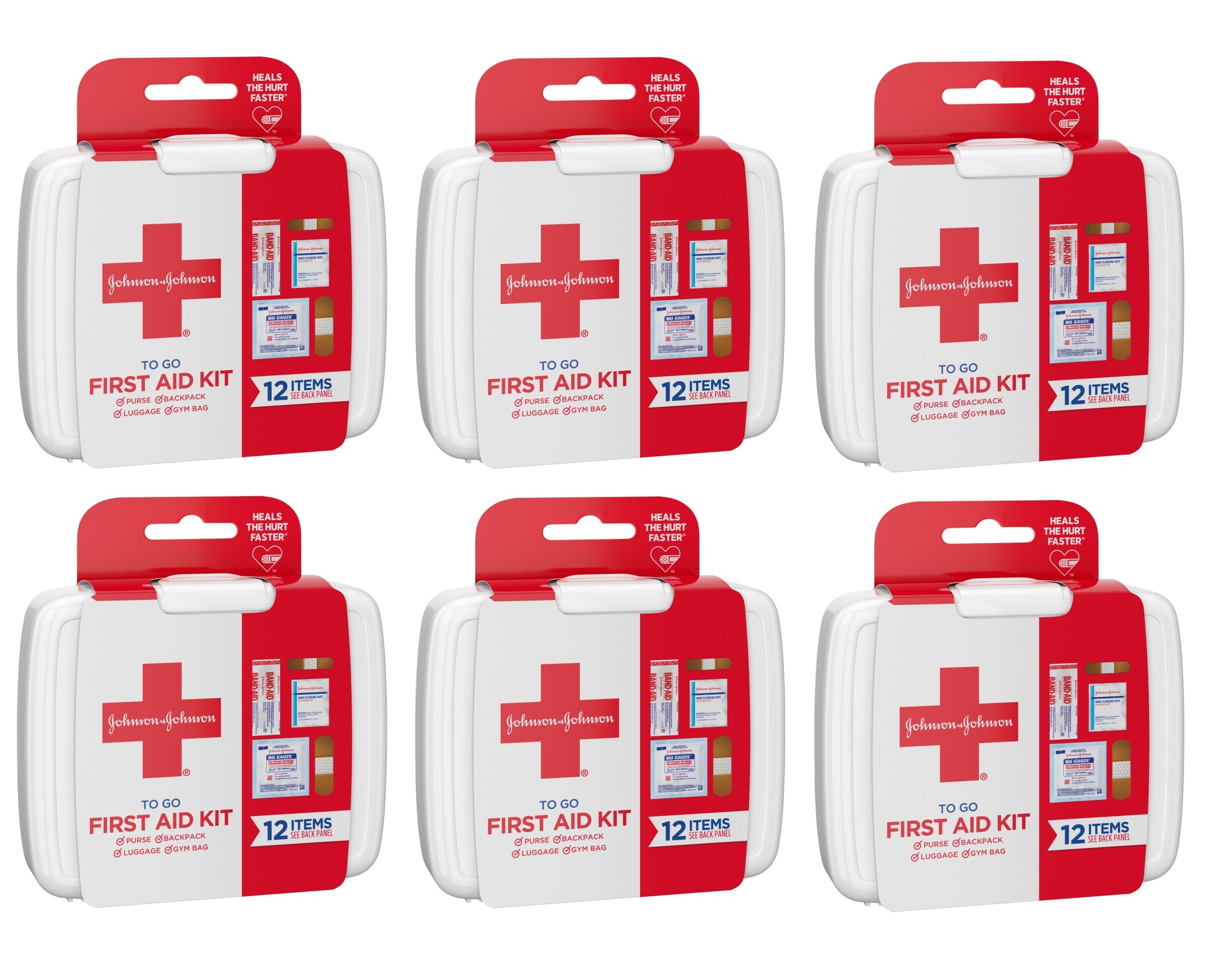 6/Pk J&J First Aid TO GO Mini Portable Bandages Gauze Pads & Wipes Kit ...