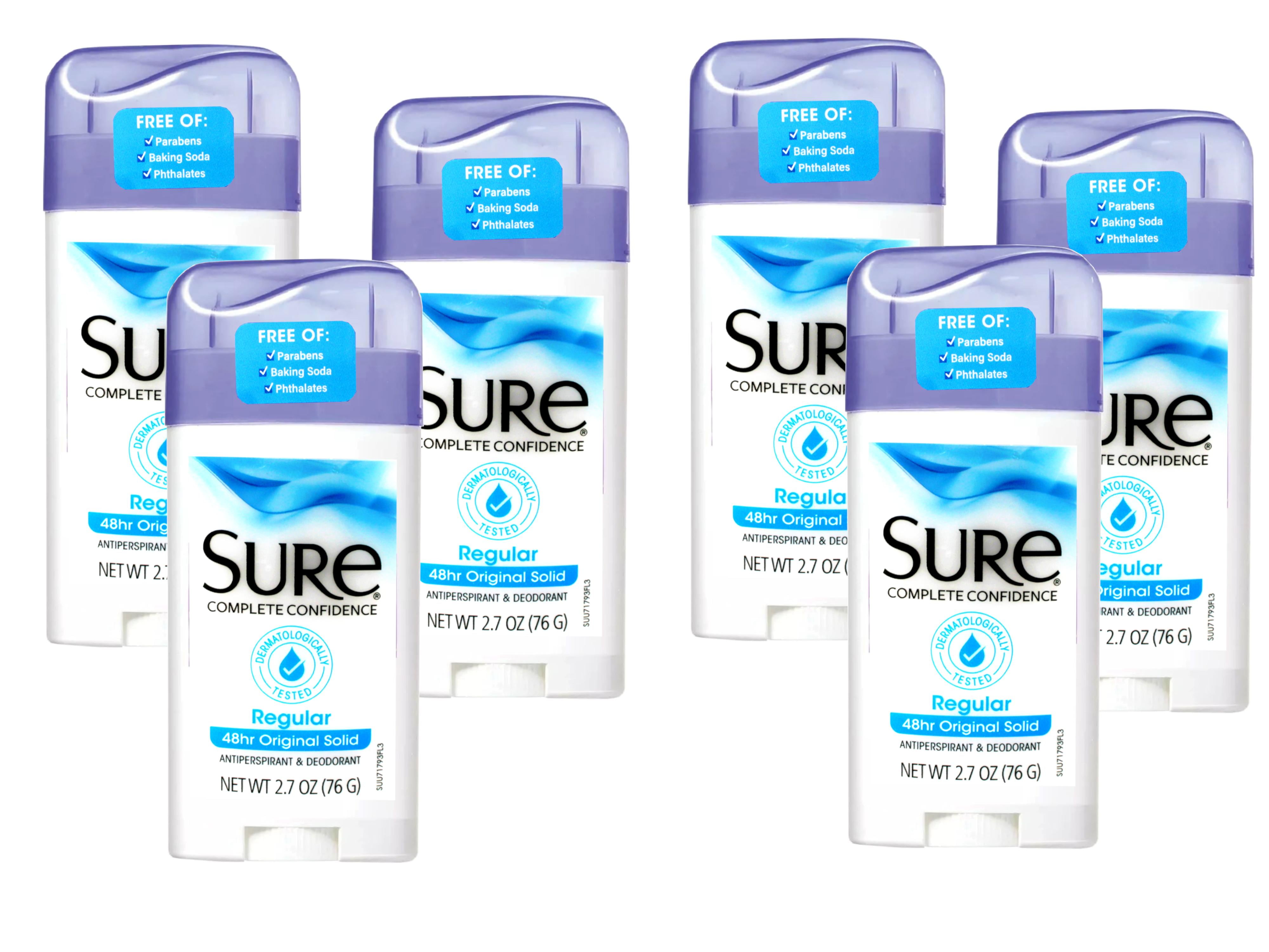 Sure, Antiperspirant Deodorant, 2.7oz, Regular Original Solid 6pk ...