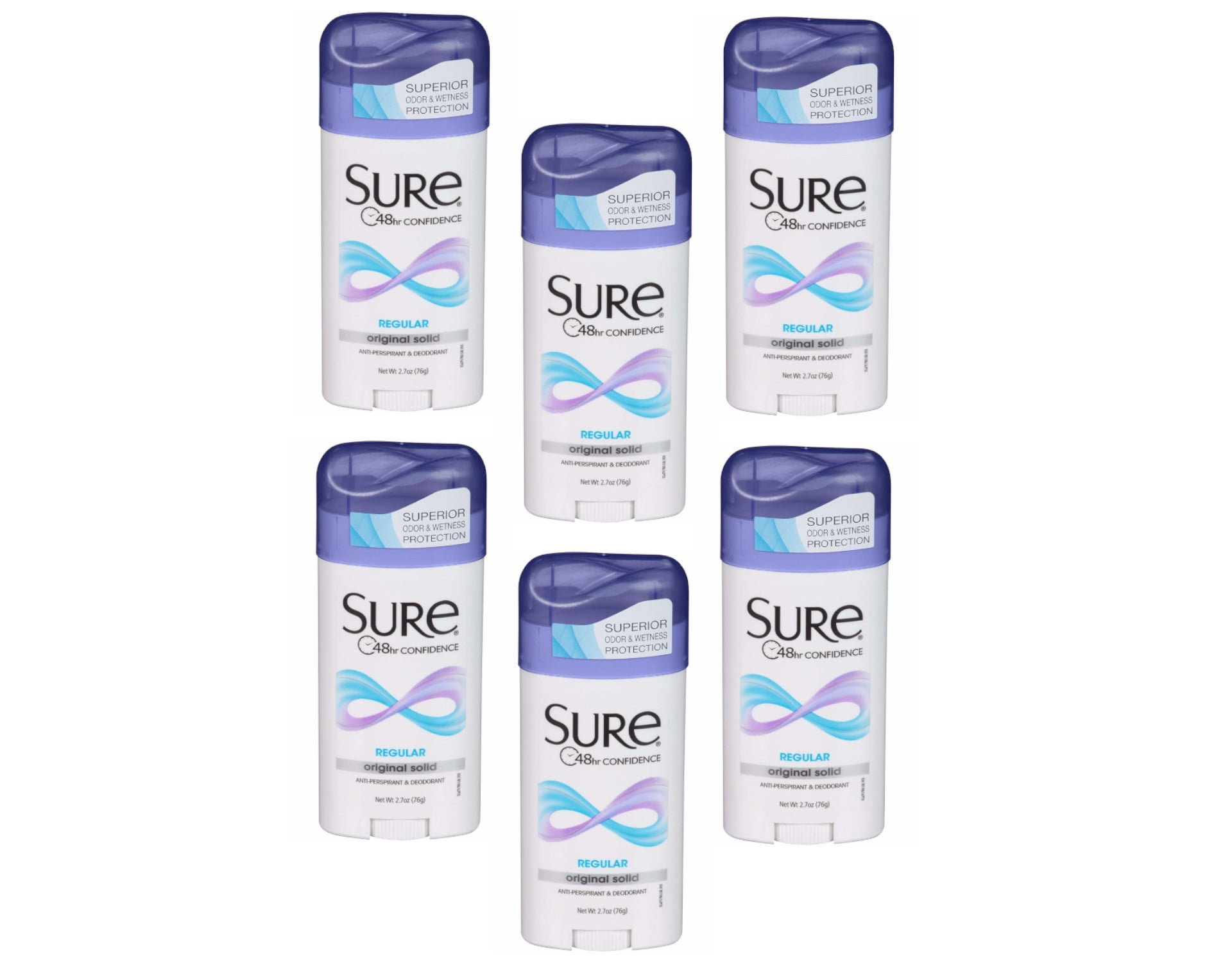 Sure 6-Pack Original Solid Anti-Perspirant and Deodorant, Regular Scent ...