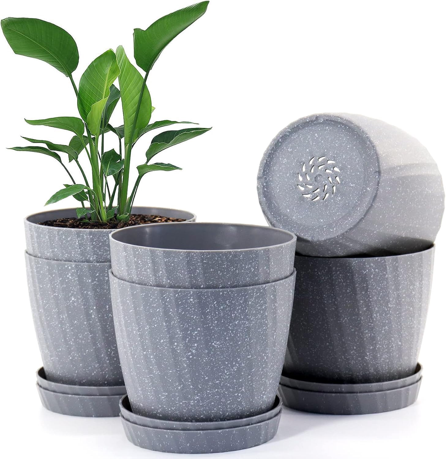 6'' Plant Pots Bulk, 6 Pack Plastic Planters with Drainage Holes and ...