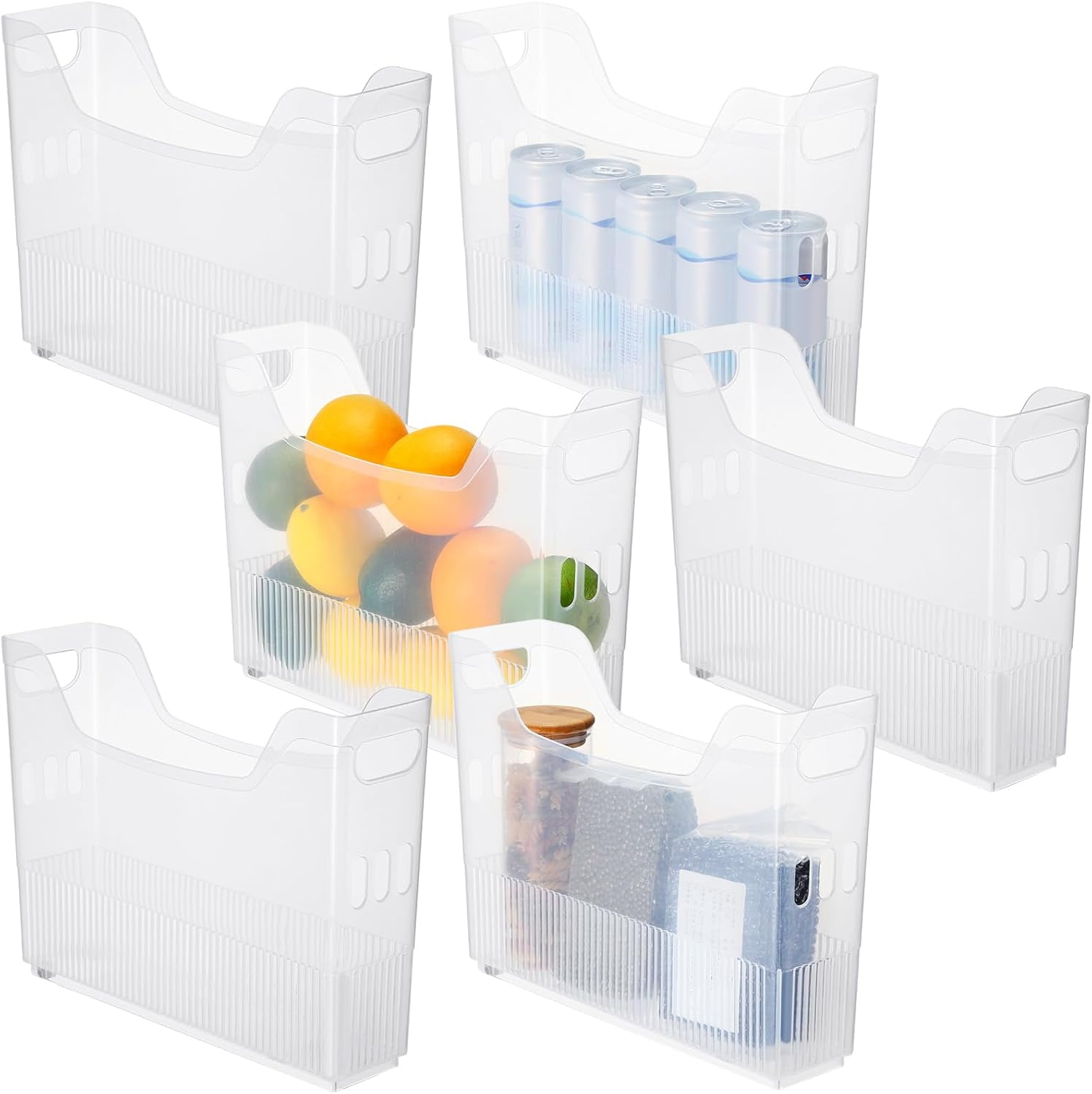 6 Plastic Freezer Organizer Bins with Wheel Set Clear Tall Narrow ...