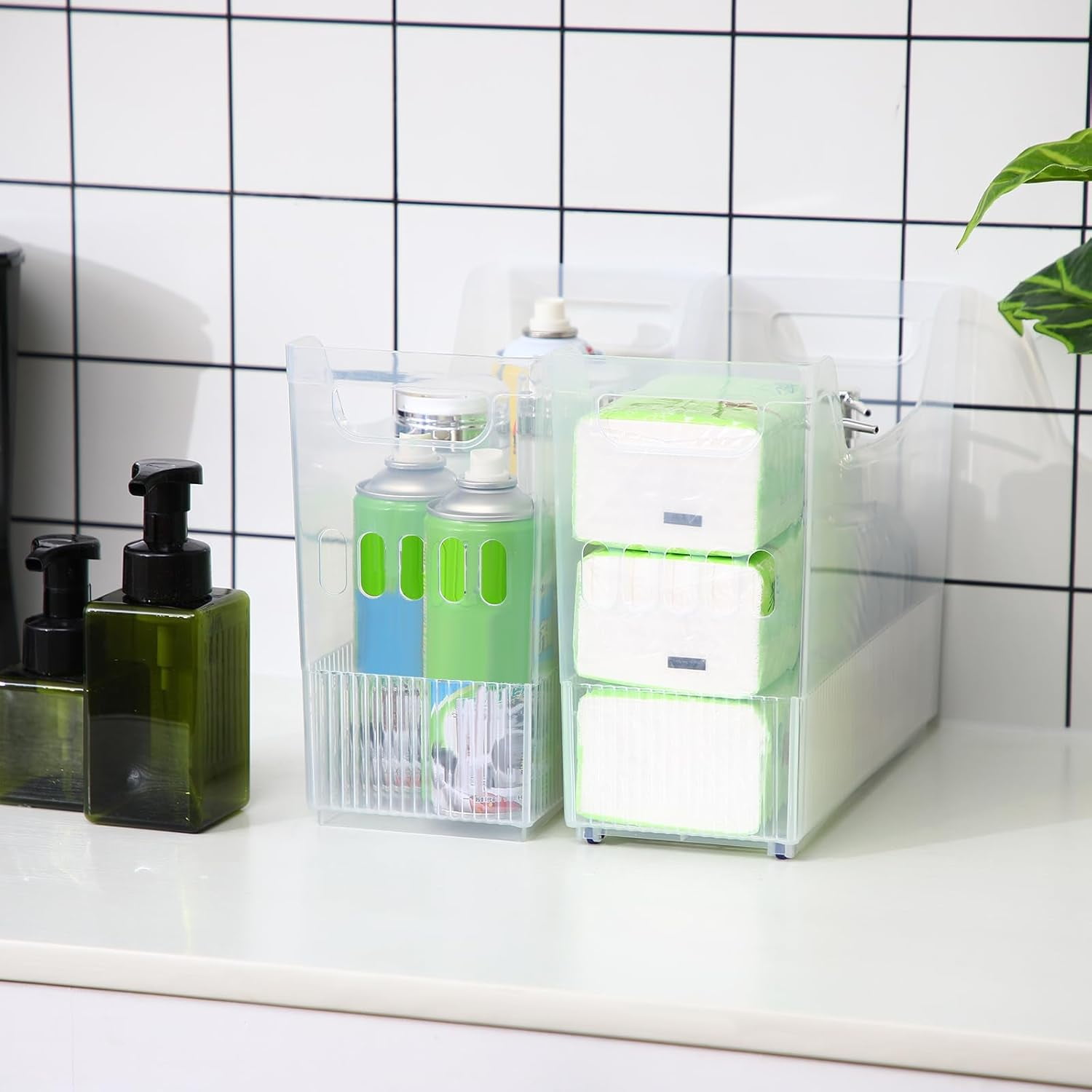 6 Plastic Freezer Organizer Bins with Wheels, Tall Narrow Storage ...