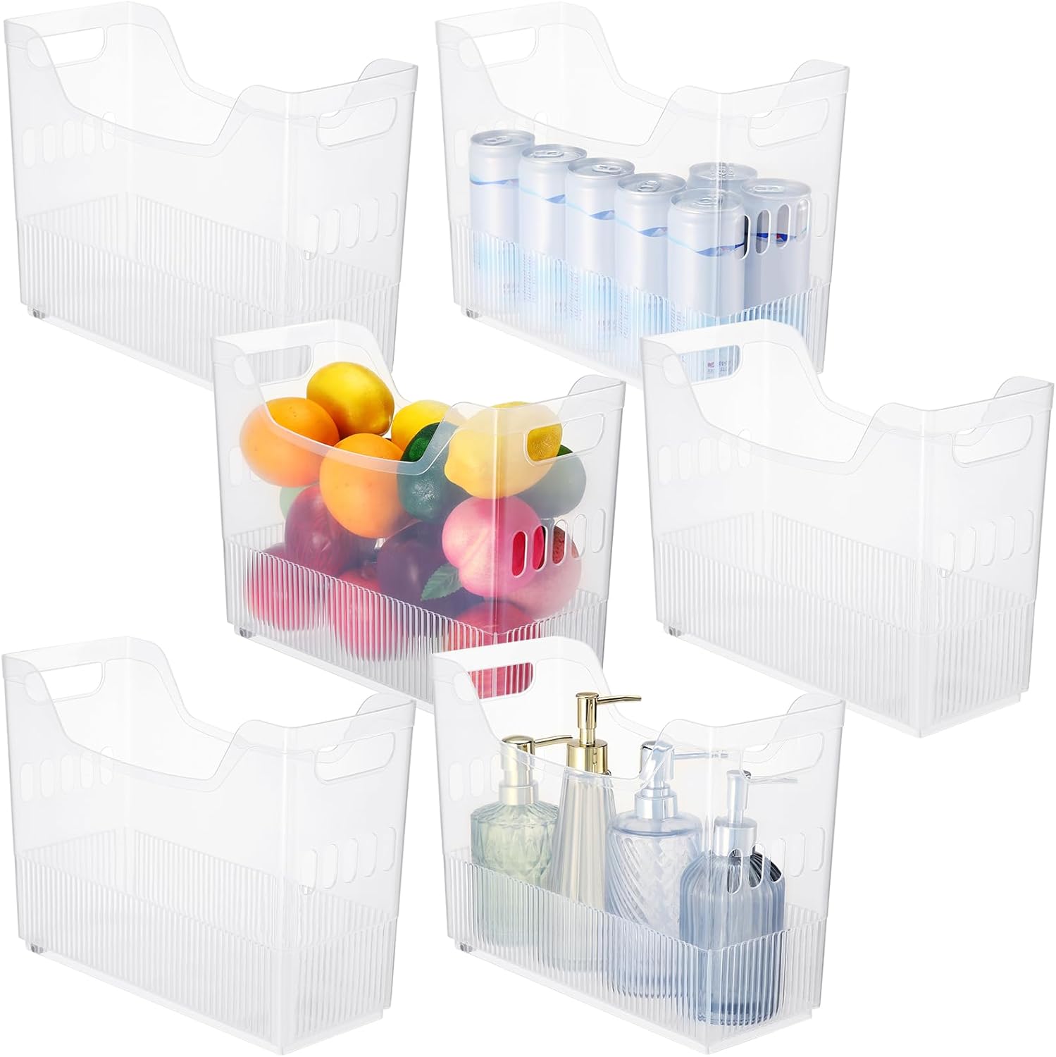 6 Plastic Freezer Organizer Bins with Wheel Set Clear Tall Narrow ...