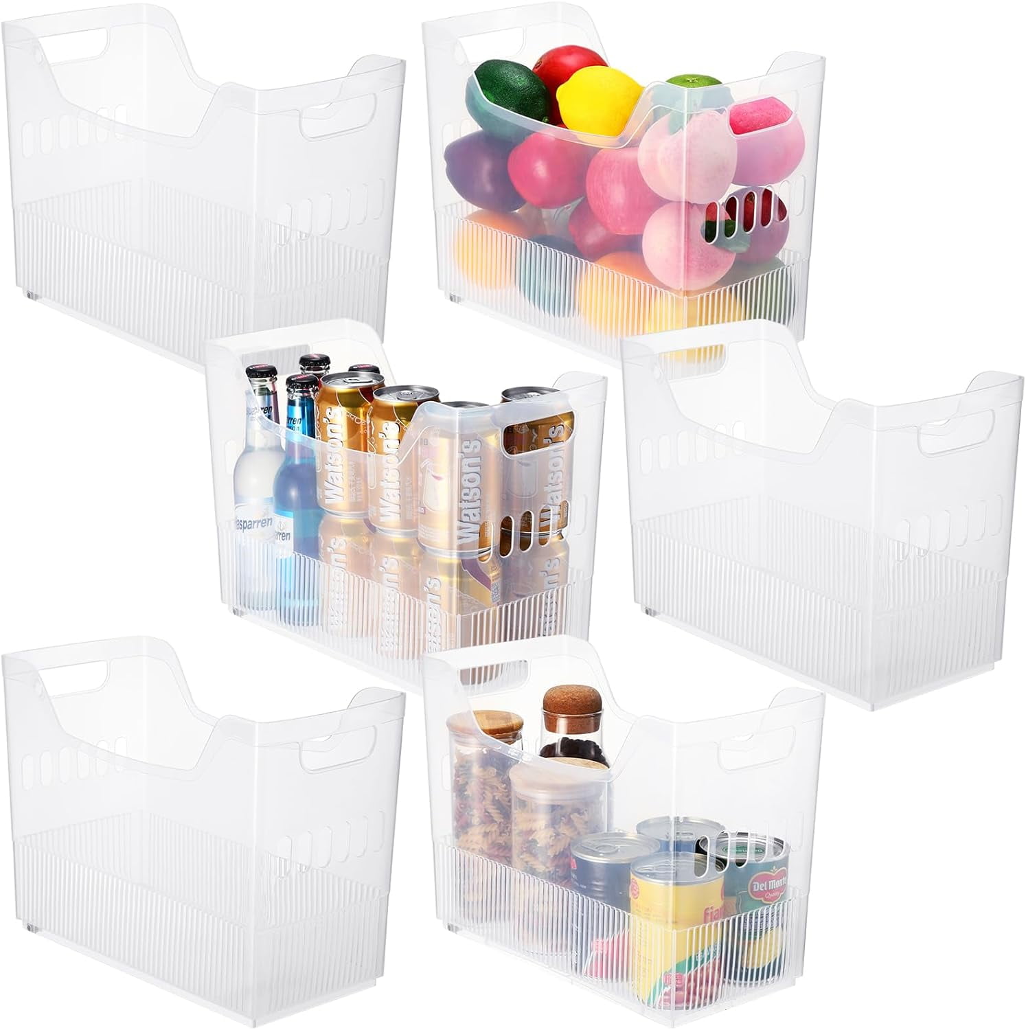 6 Plastic Freezer Organizer Bins with Wheel Set Clear Tall Narrow ...