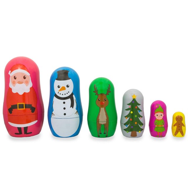 6 Plastic Nesting Dolls - Santa, Snowman, Reindeer, Tree, Elf ...