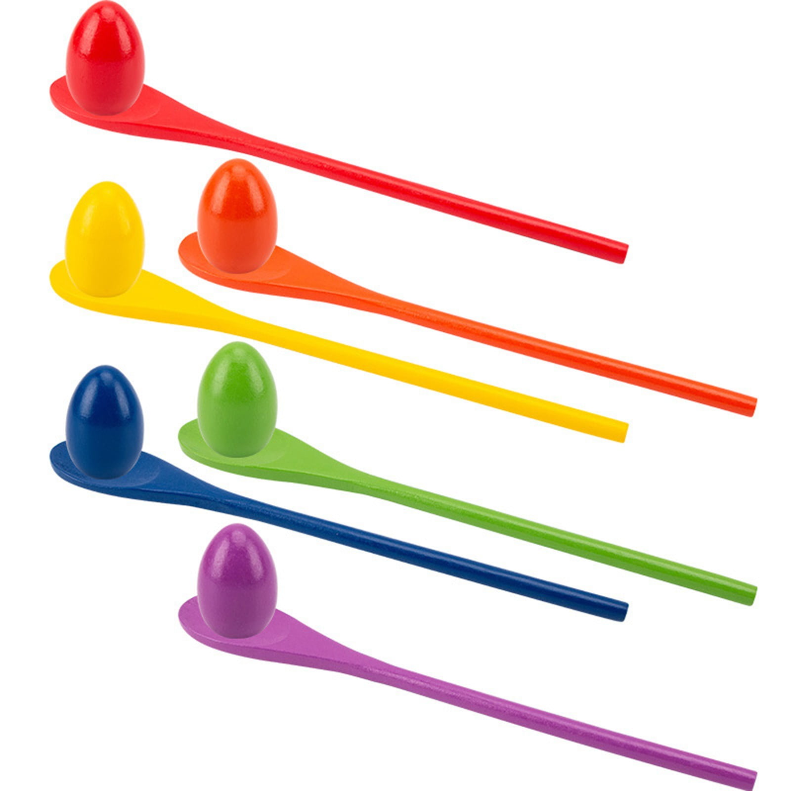 6 Players Egg and Spoon Relay Game, Wooden Material, for Kids/Adults ...