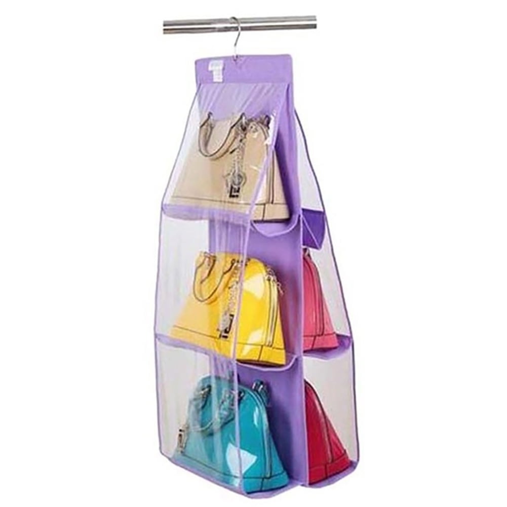 6 Pocket Clear Purse Handbags Organizer Door Closet Shelf Hanging ...