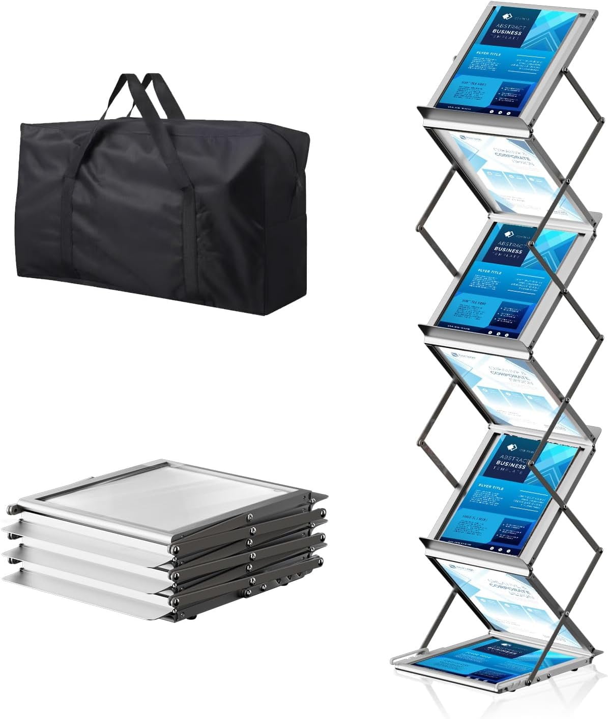 6 Pockets Foldable Aluminum Magazine Rack - Brochure Display Stand ...