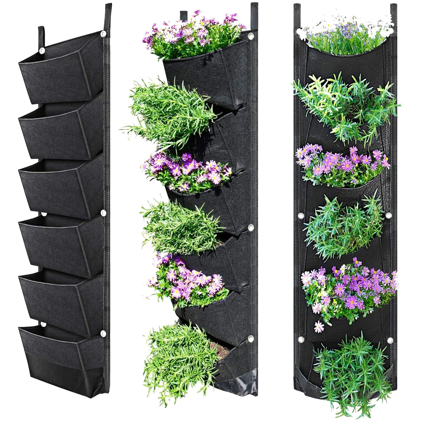 RnemiTe-amo, 6 Pockets Hanging Planter Bags, Vertical Wall Garden Grow ...