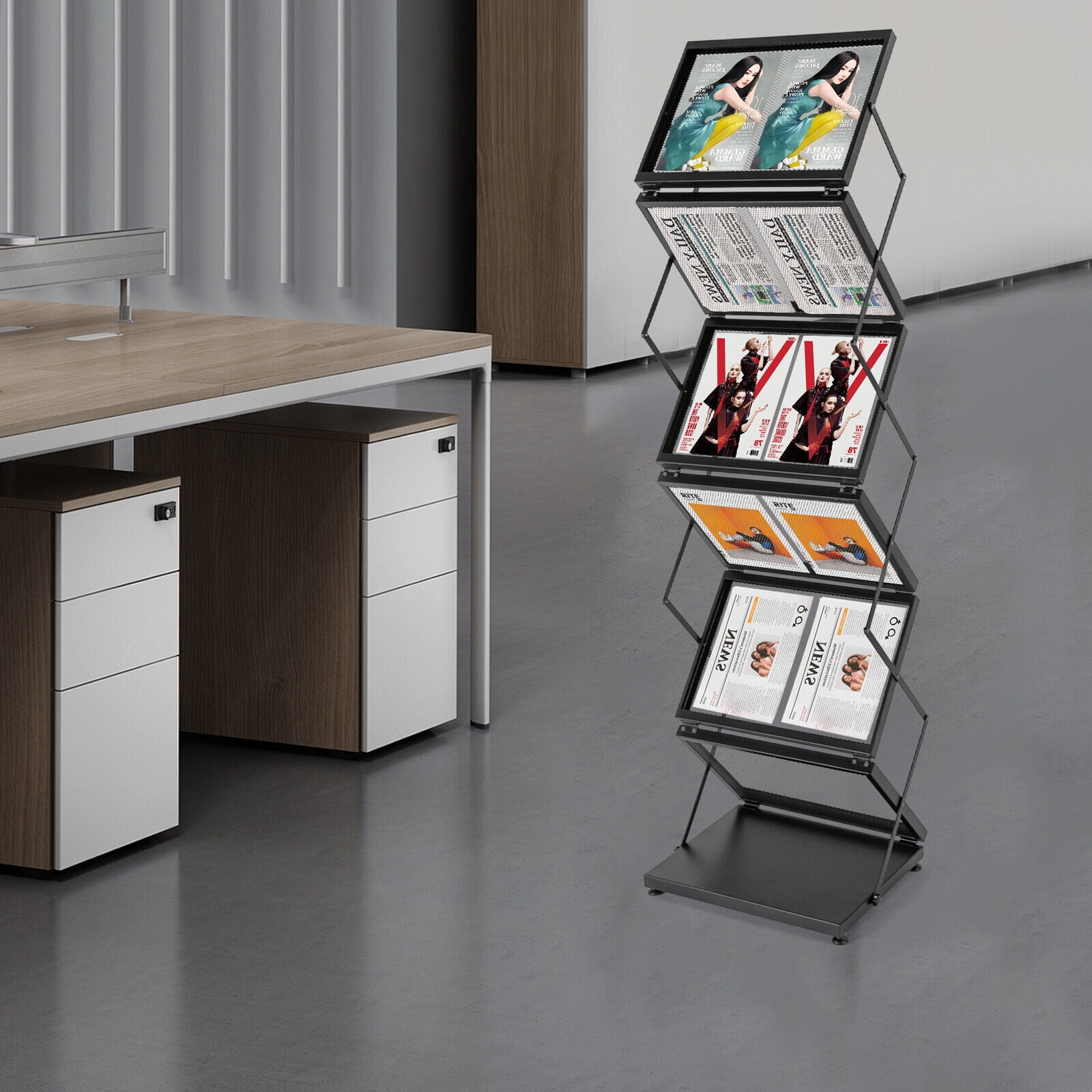 6 Pockets Magazine Rack Foldable Magazine Display Stand Foldable Double ...