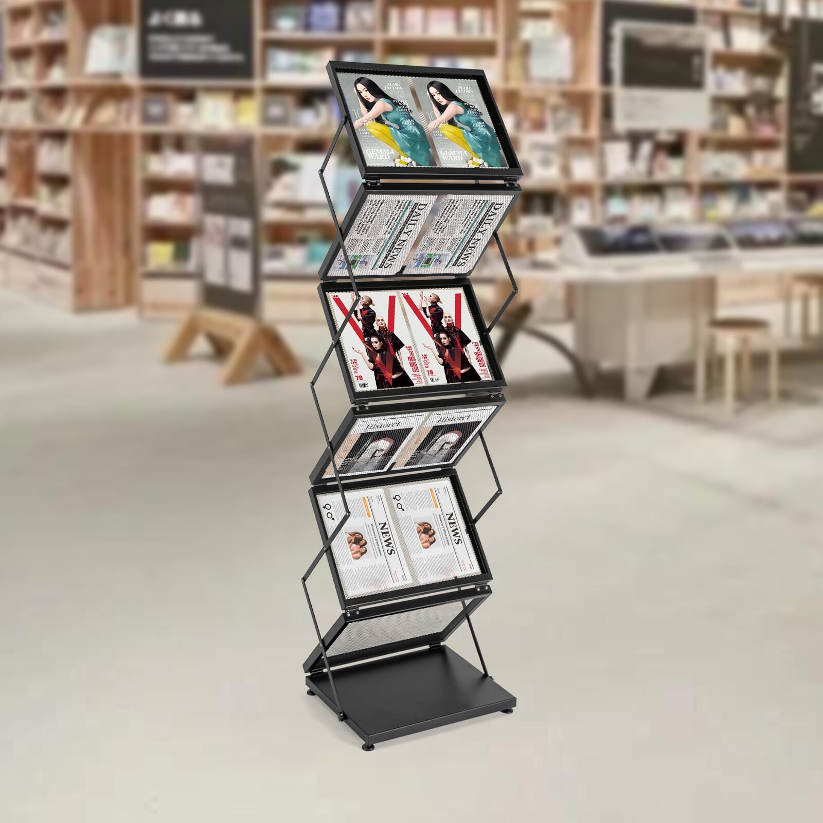 6 Pockets Magazine Rack Foldable Magazine Display Tiered Stand Double ...