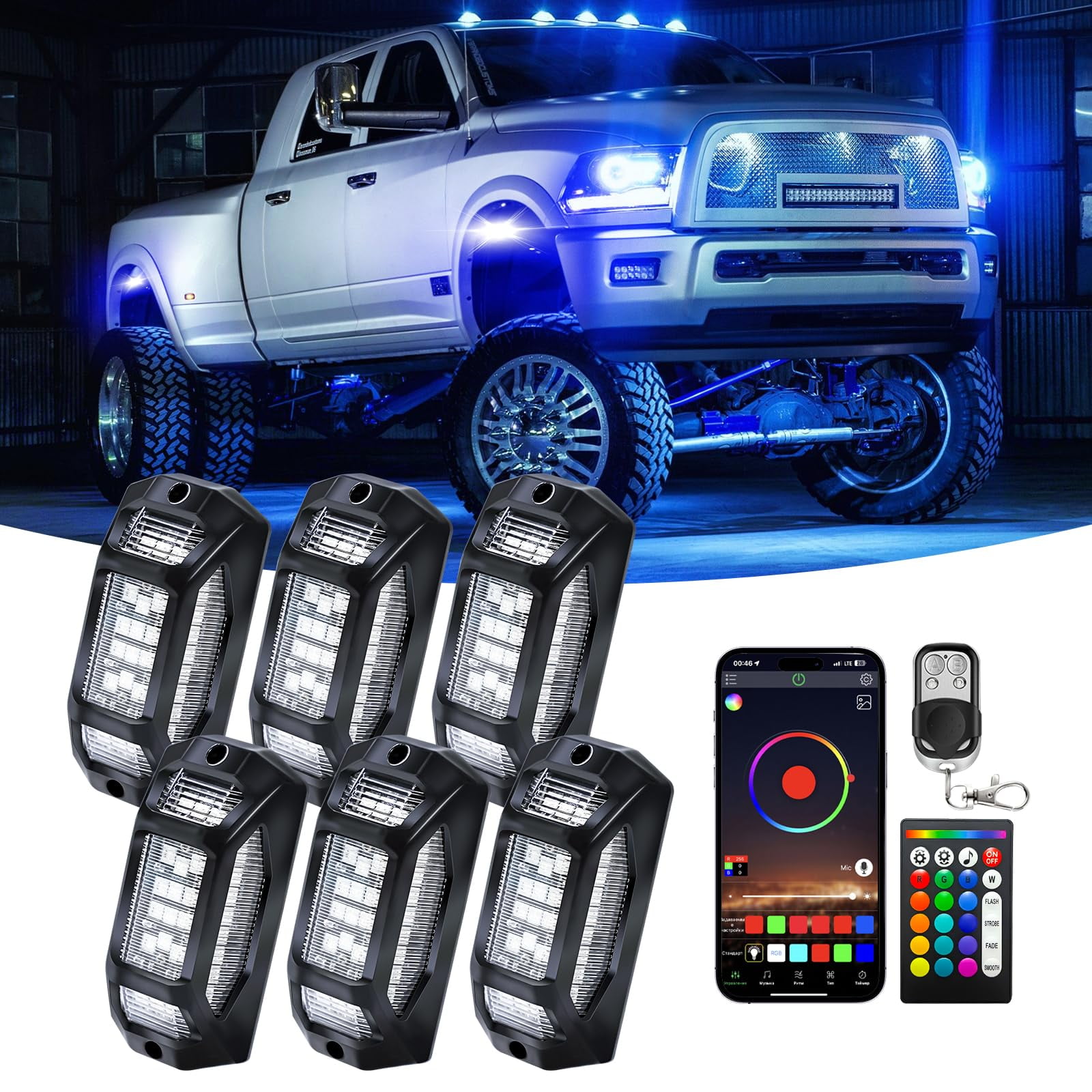 6 Pods 5-Sides Full SSF20 Angle RGB LED Lights High Brightness 36 Beads ...