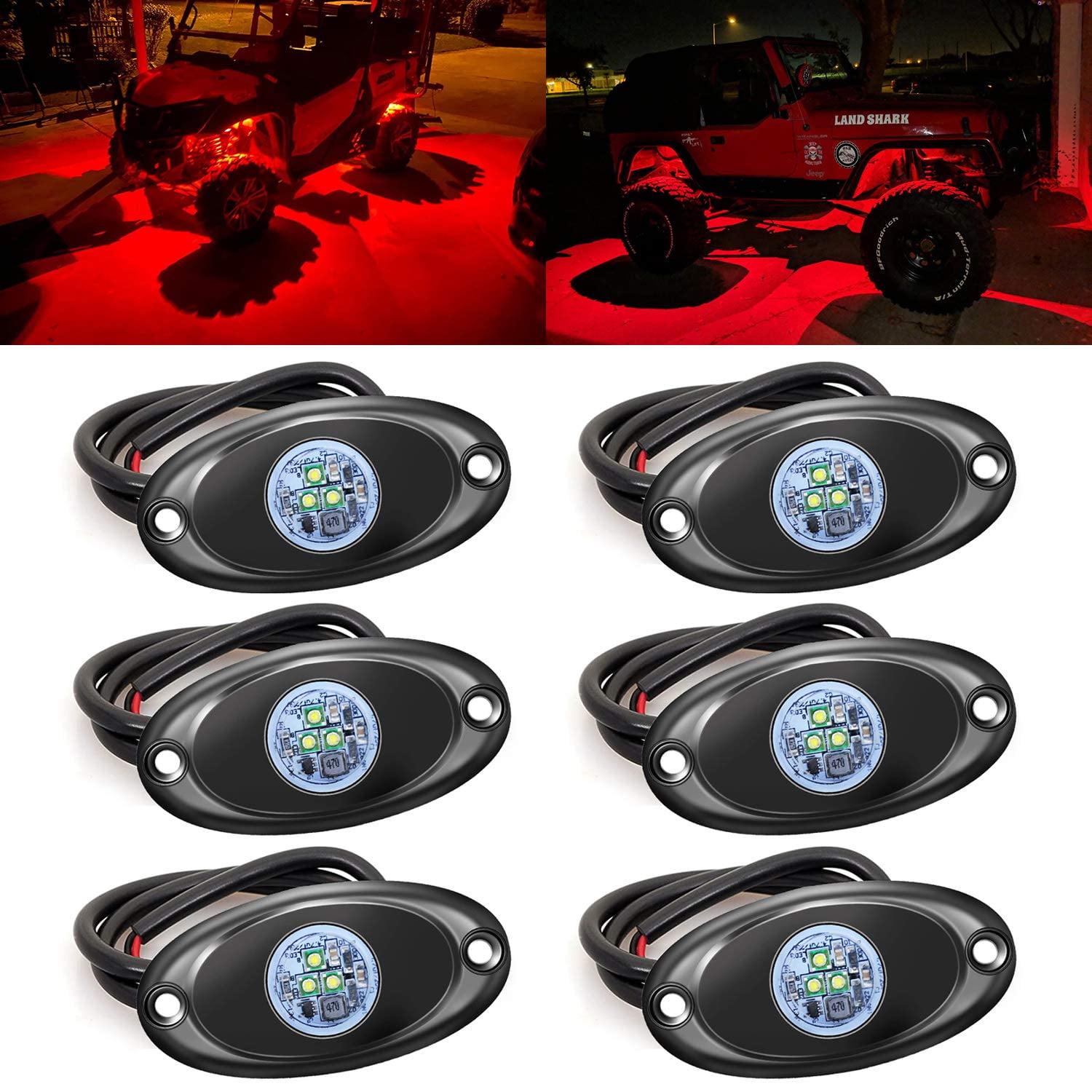 6 Pods LED Rock Lights for Jeep ATV UTV SUV RZR Off Road Ranger Pioneer ...