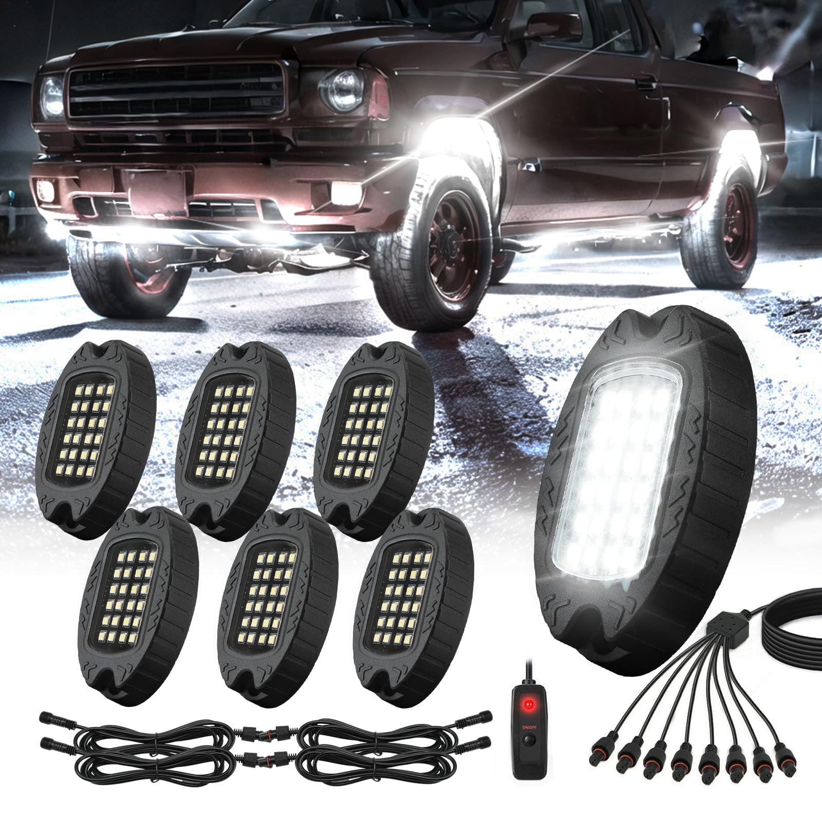 6 Pods Metal LED SSF20 White Rock Lights SUV UTV RZR Car Trailer Truck ...