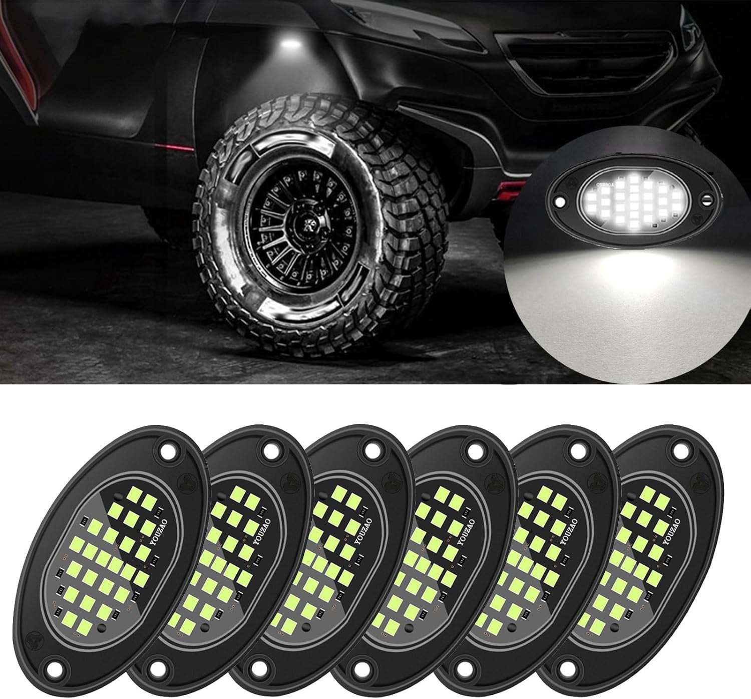6 Pods Rock Lights Pure LED Lights for Car SUV Ambient Underglow Lights ...