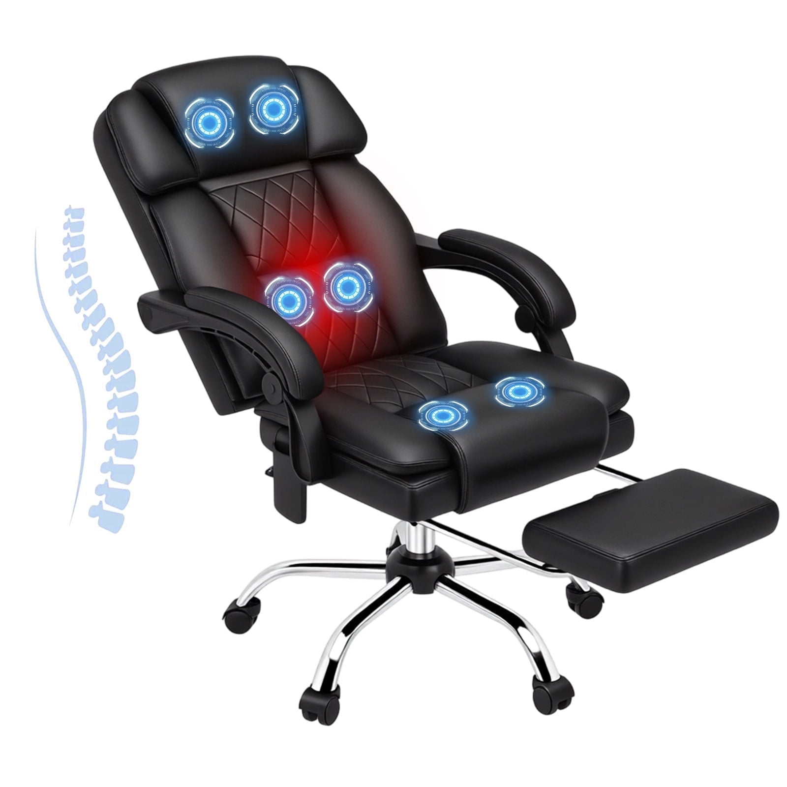 6-Point Massage Office Chair with Heat, Ergonomic Reclining Desk Chair ...