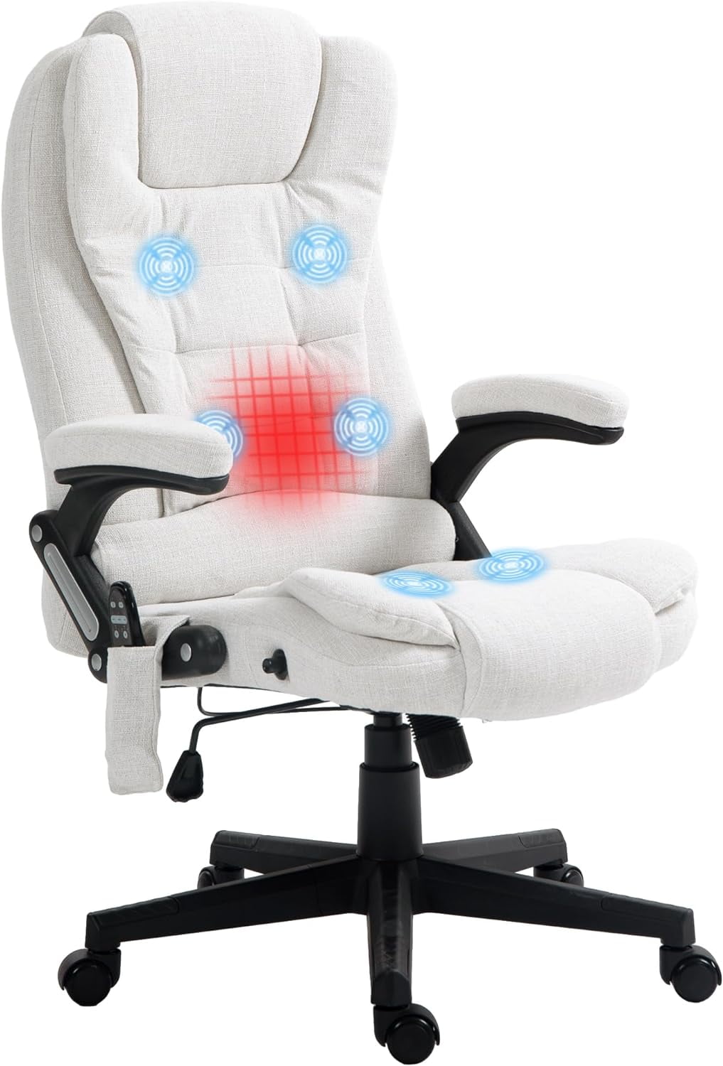 6 Point Vibrating Massage Office Chair with Heat, Linen High Back ...