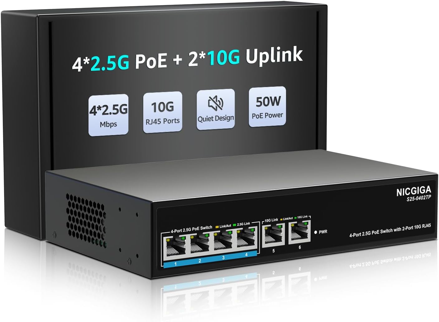 6 Port 2.5Gb PoE Switch Unmanaged with 4 Port 2.5G Base-T PoE+@65W + 2 ...