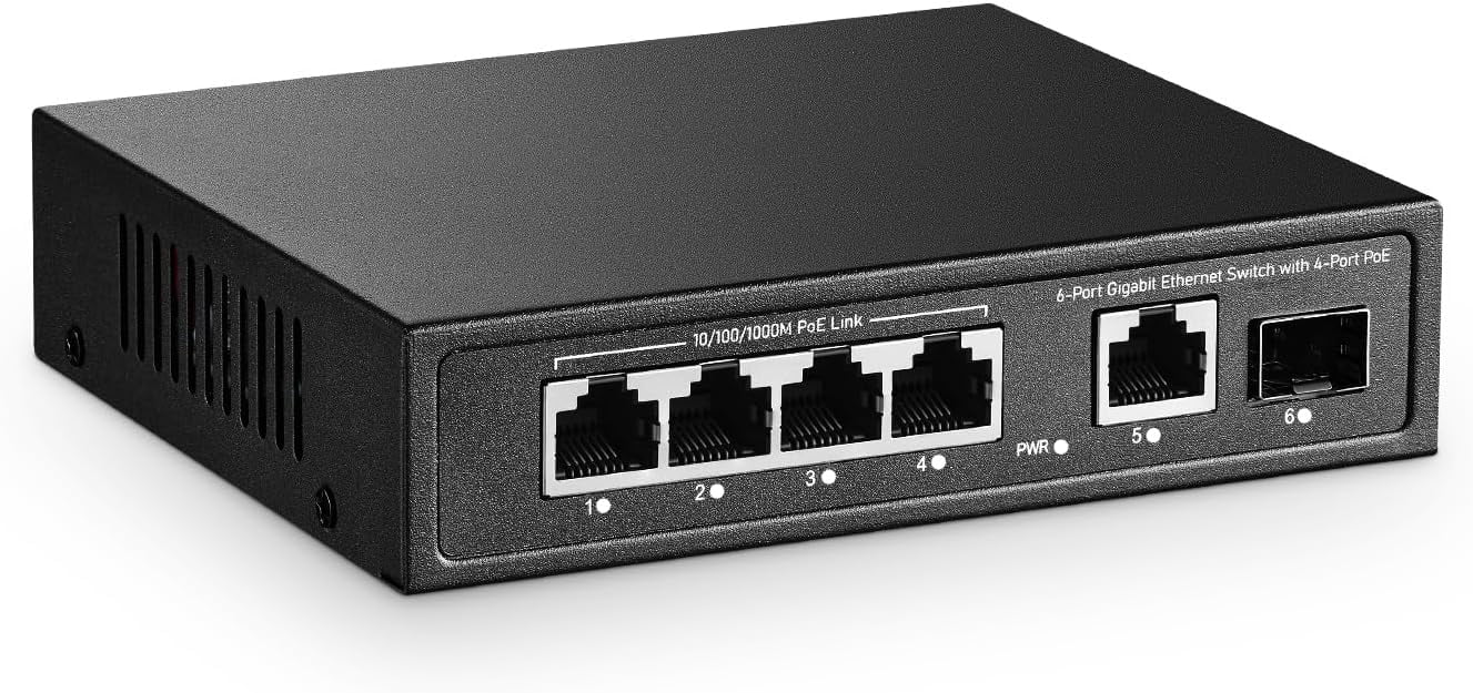 6 Port Mini Gigabit PoE Switch with 4 PoE+ Port, 1 Gigaibt RJ45 Uplink ...