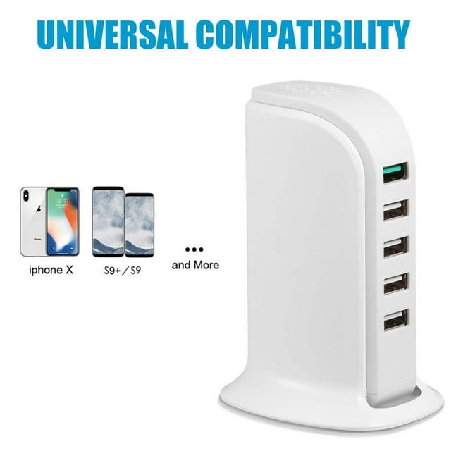 6 Port USB Hub Tower - Multiport AC Power Plug, Multiple Device Charger ...