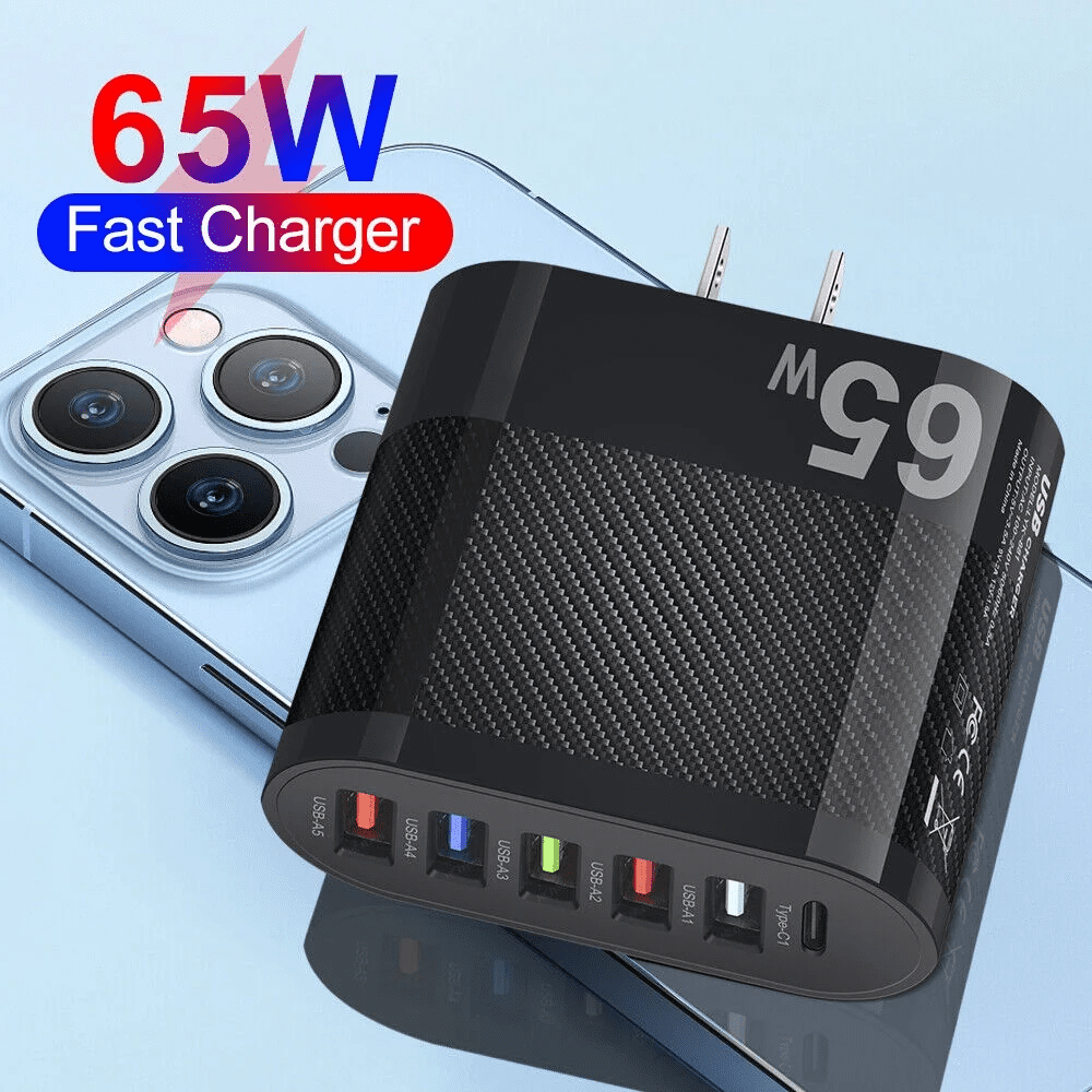 6 Port USB Hub Wall Charger Travel Fast Charging Station AC Power ...