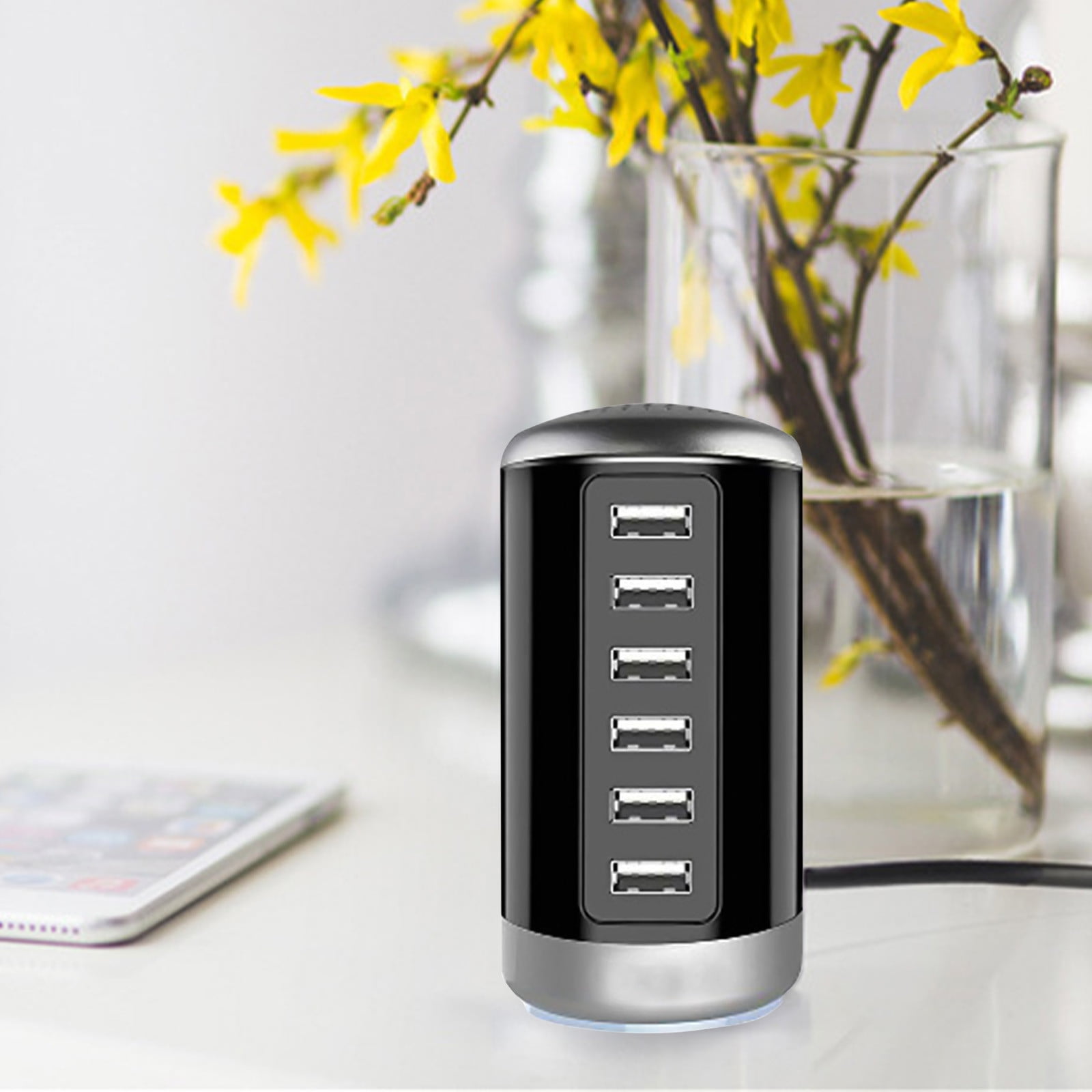 6-Port USB Smart Fast Charger 6A Multi-Device Cylindrical Charger for ...