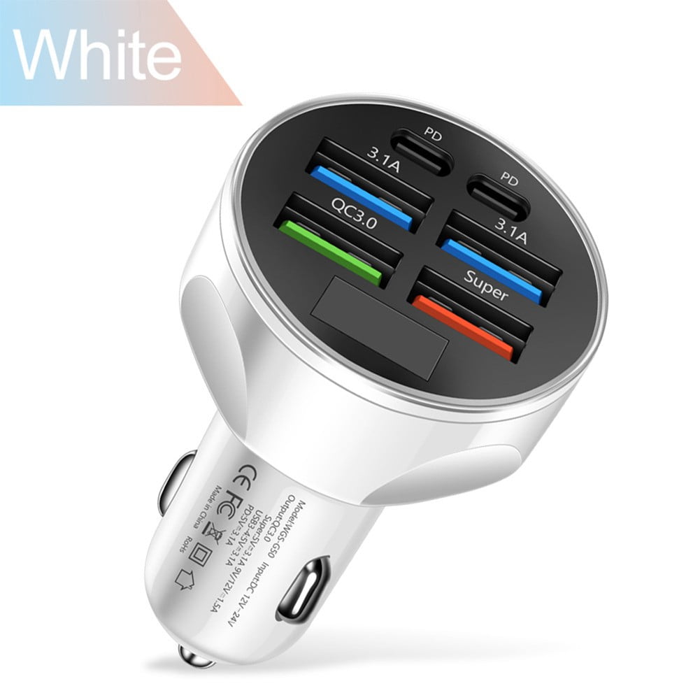 6 Ports USB Car Phone Charger LED Digital Display PD For QC3.0 Fast ...