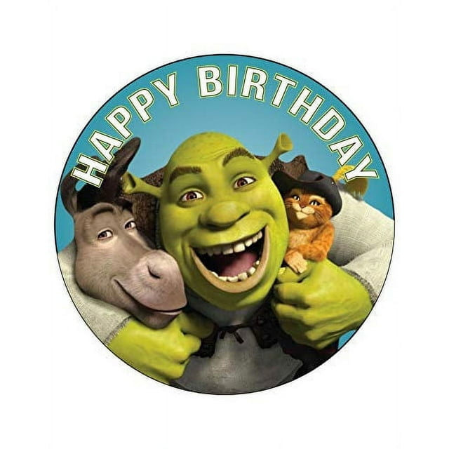 6" Pre-Cut Round Shrek, Donkey & Puss in Boots Happy Birthday Edible ...