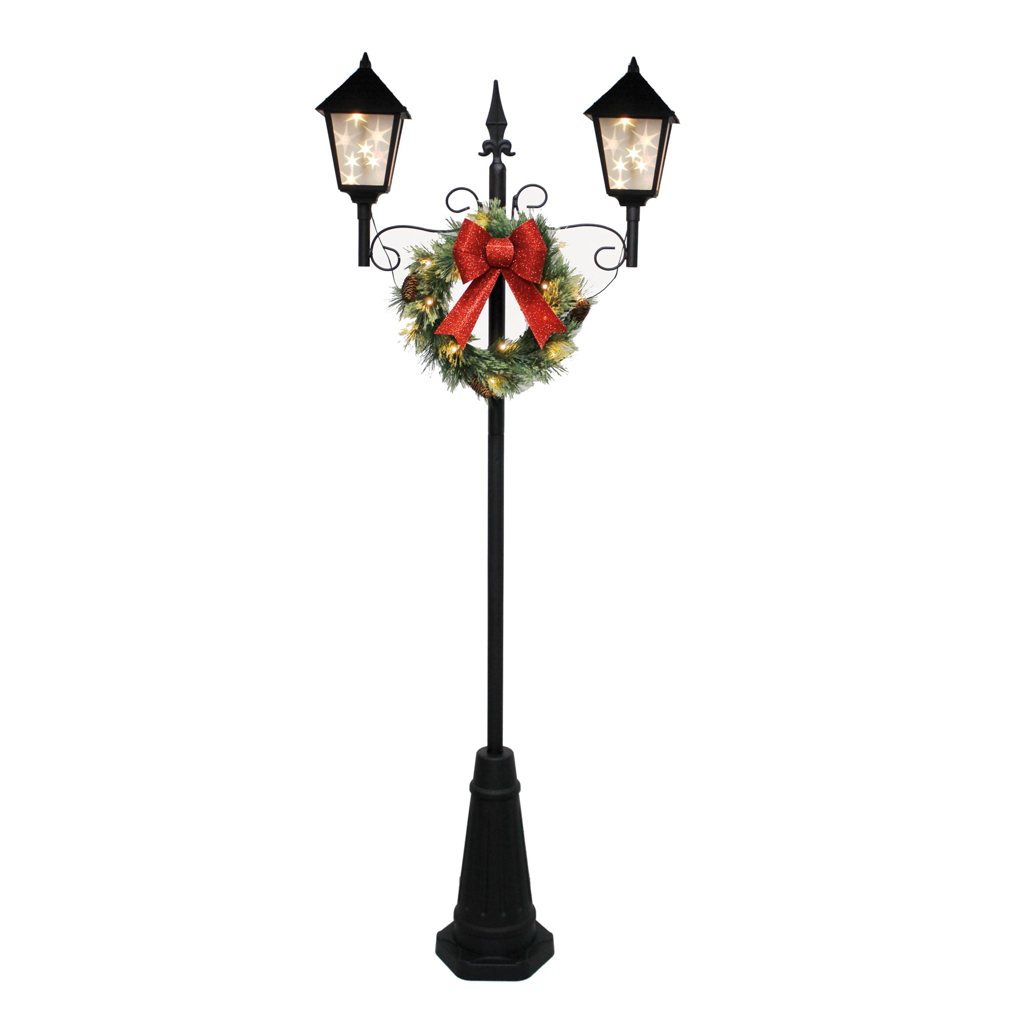 6' Pre-Lit Battery-Operated Christmas Lamp Post with Lighted Wreath ...