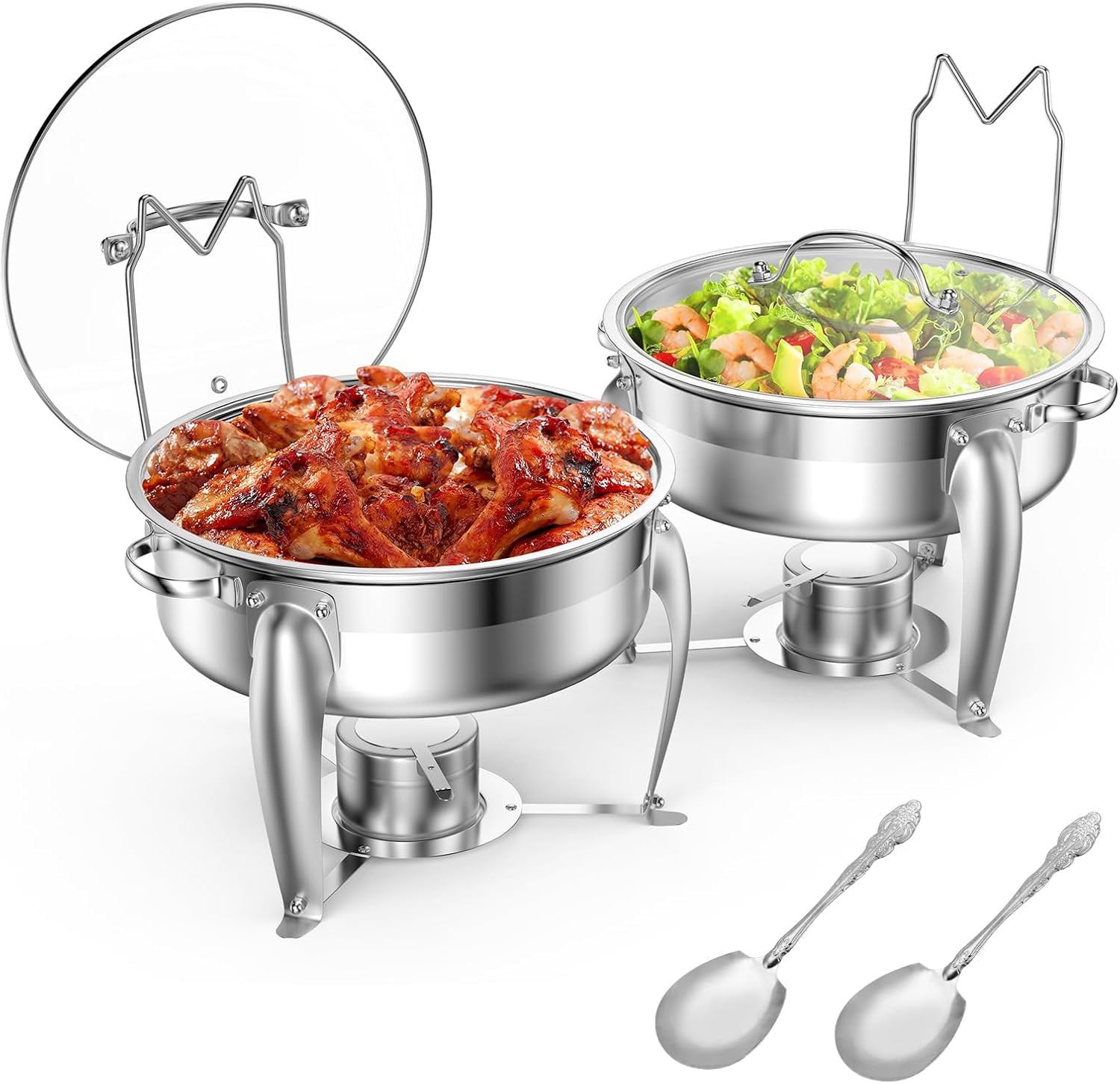 6 QT Chafing Dish Buffet Set with Serving Spoons, 2 Packs Stainless Steel Round Chafing Dishes ...