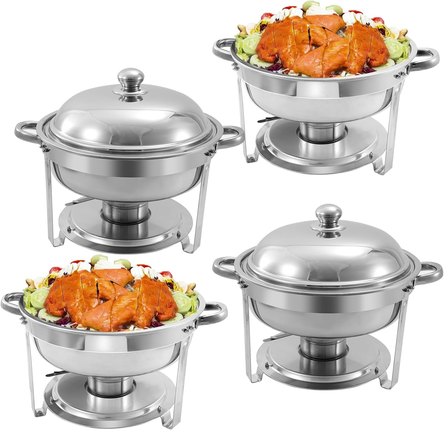 6 QT Chafing Dishes, Premium Stainless Steel Complete Set, Round ...