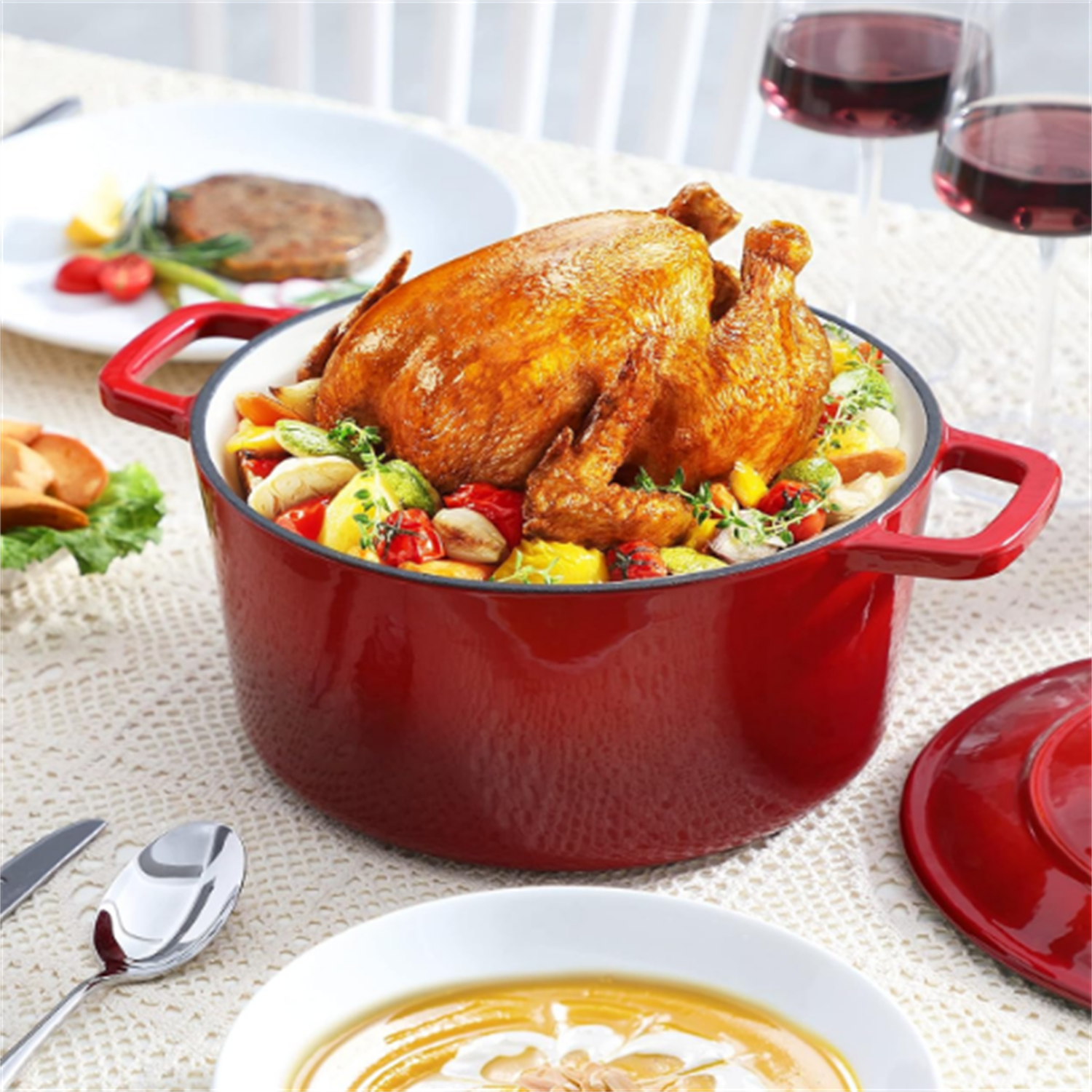 6 QT Enameled Cast Iron Dutch Oven, Dual Handles Pot with Lid, Heavy ...