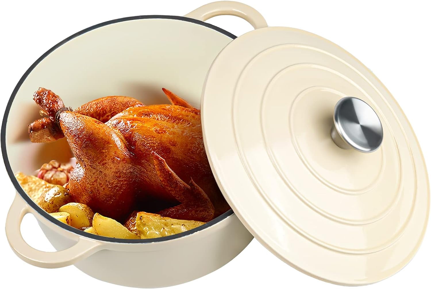 6 QT Enameled Dutch Oven Pot with Lid, Cast Iron Dutch Oven with Dual ...