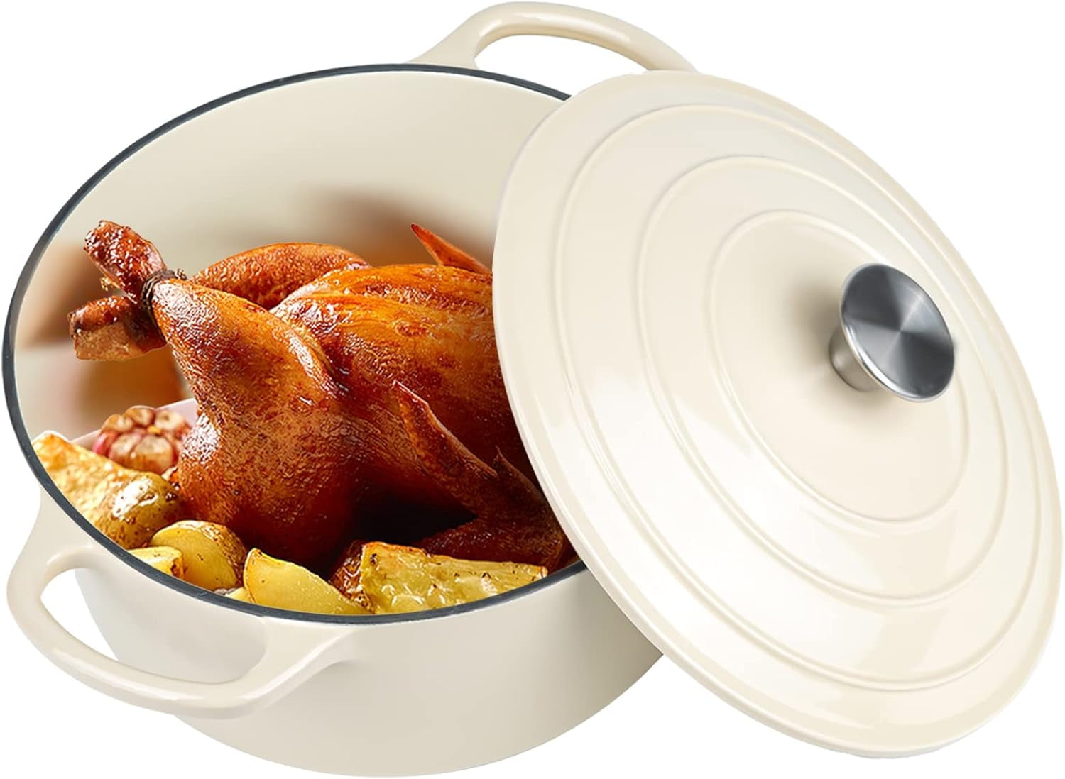 6 QT Enameled Dutch Oven Pot with Lid, Cast Iron Dutch Oven with Dual ...