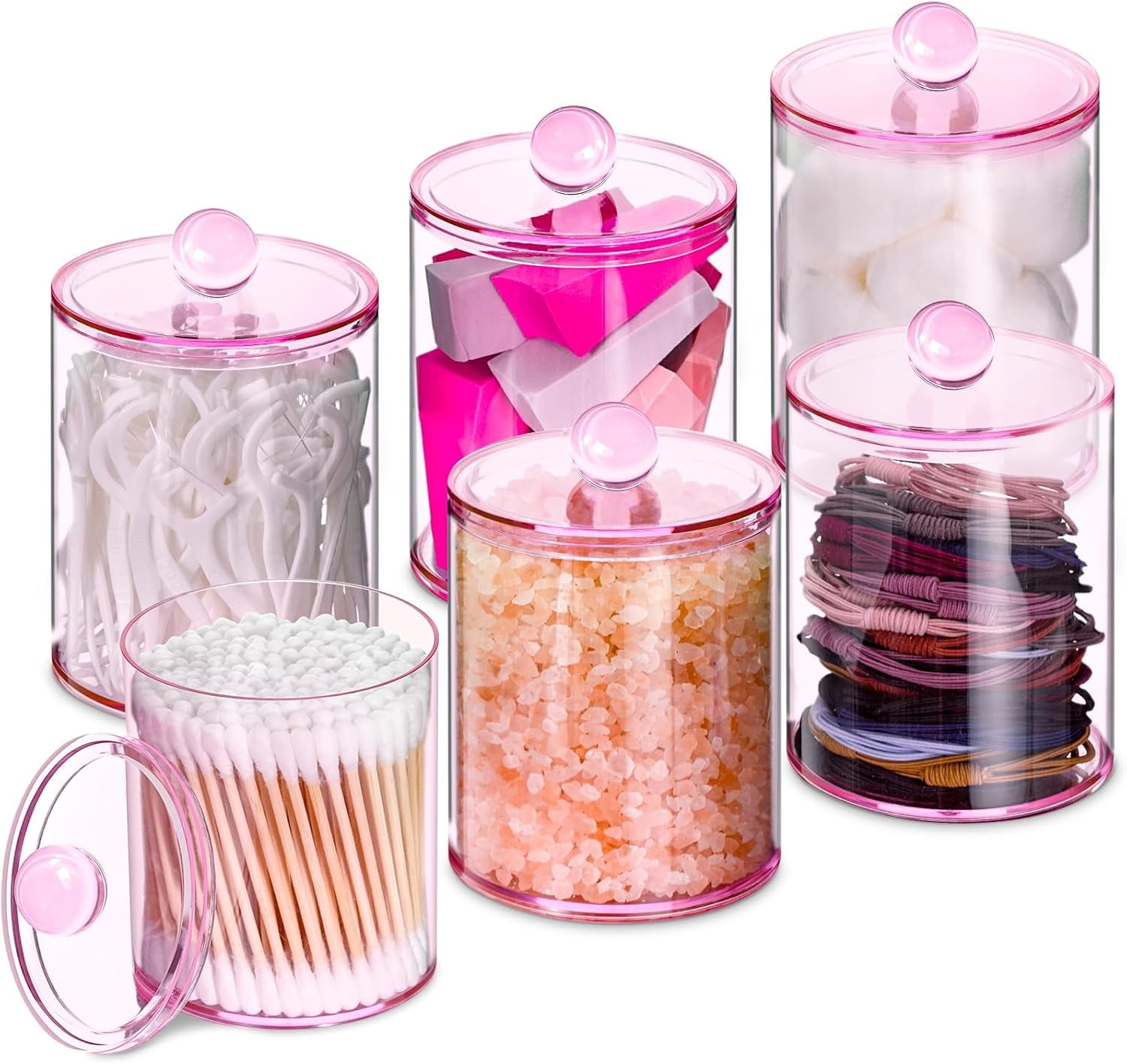 6 Qtip Holder,Canister Jar Set, Bathroom Jars with Set for Swabs, Balls ...
