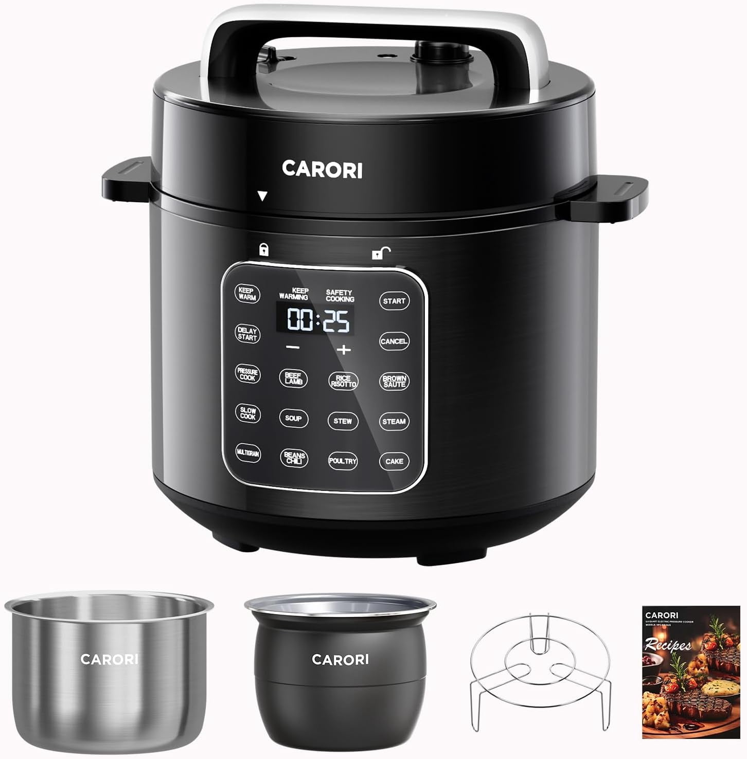 6 Quart 9 in 1 Pressure Cooker with Touchscreen, 12 Presets, Dual Inner ...